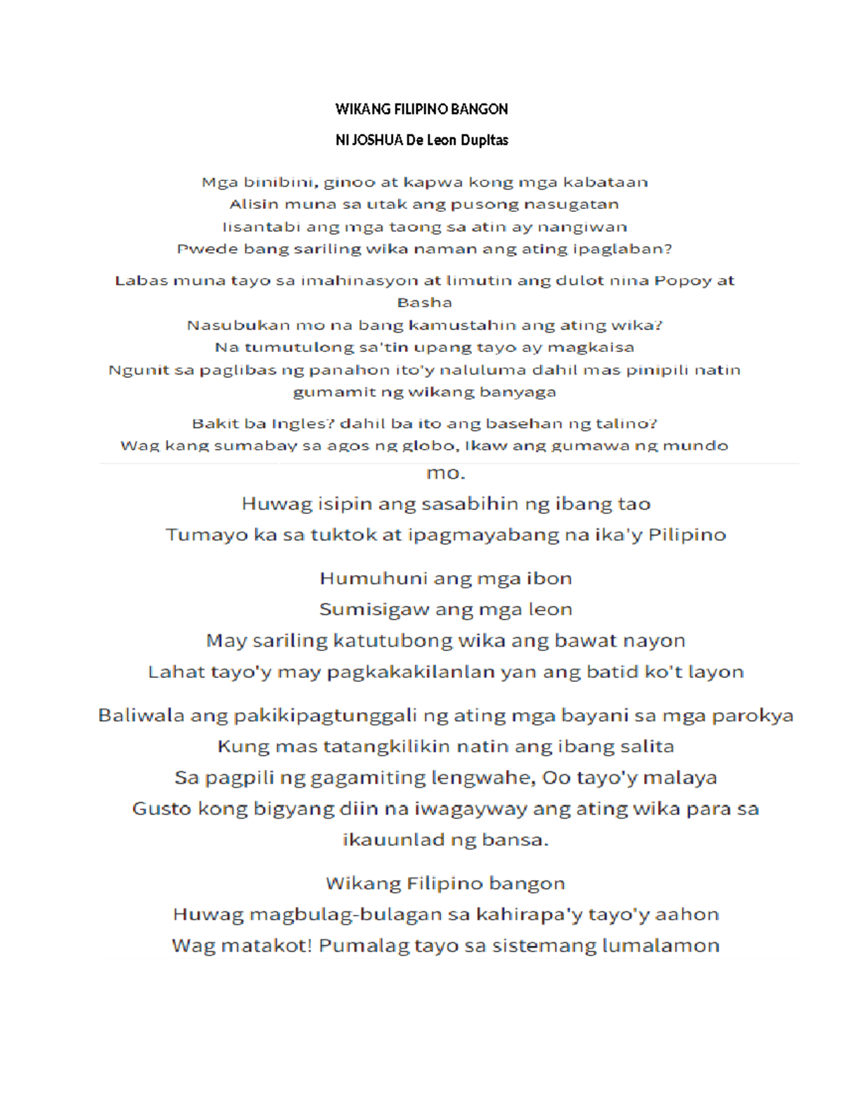 Spoken word - Oral Communication - WIKANG FILIPINO BANGON Ni JOSHUA De ...