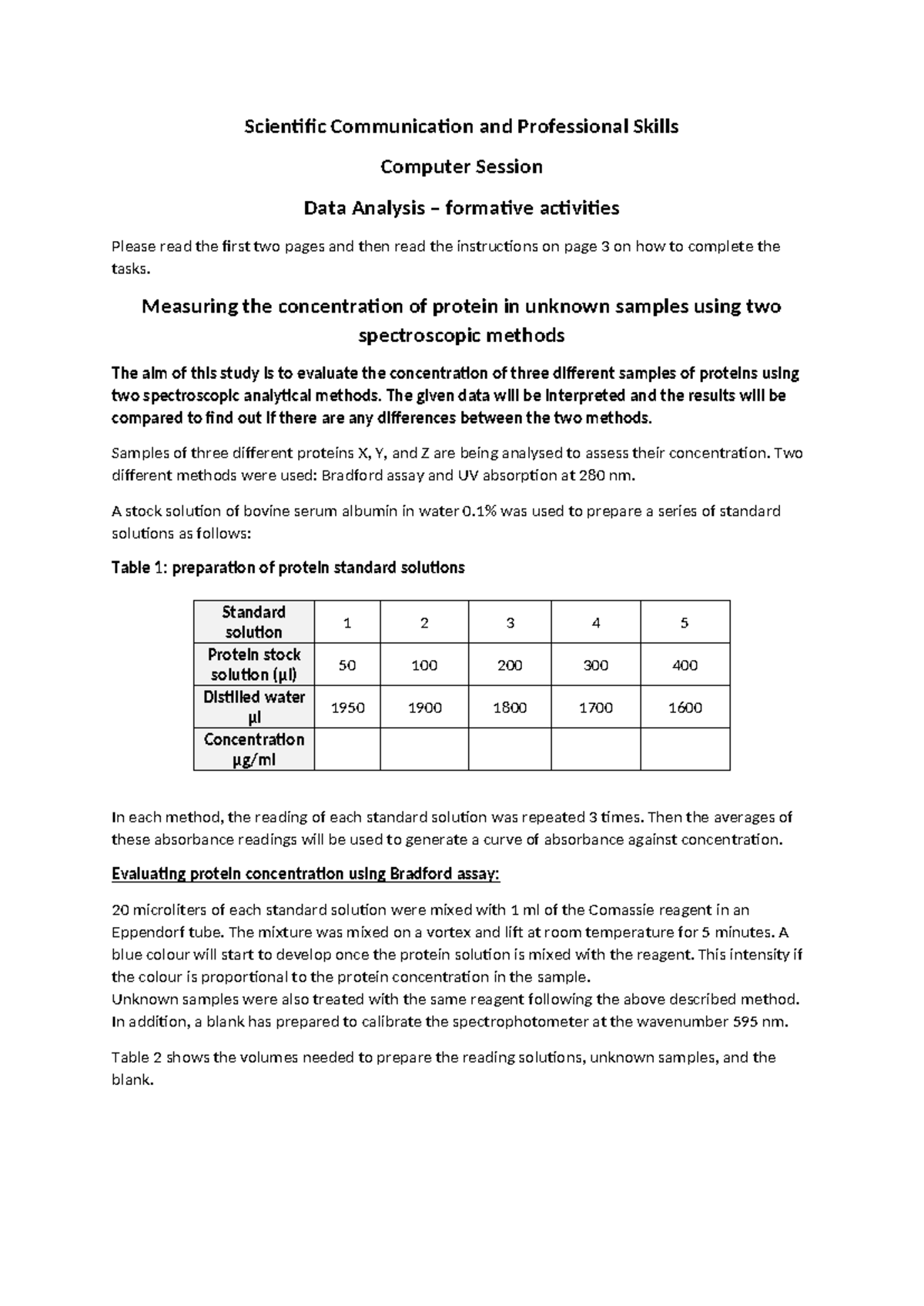 Formative activity - present and analyse data - Scientific ...