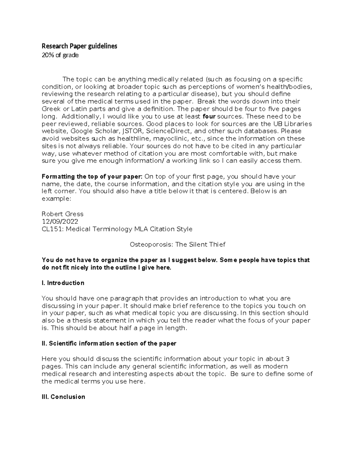 Research paper guidelines - Research Paper guidelines 20% of grade The ...