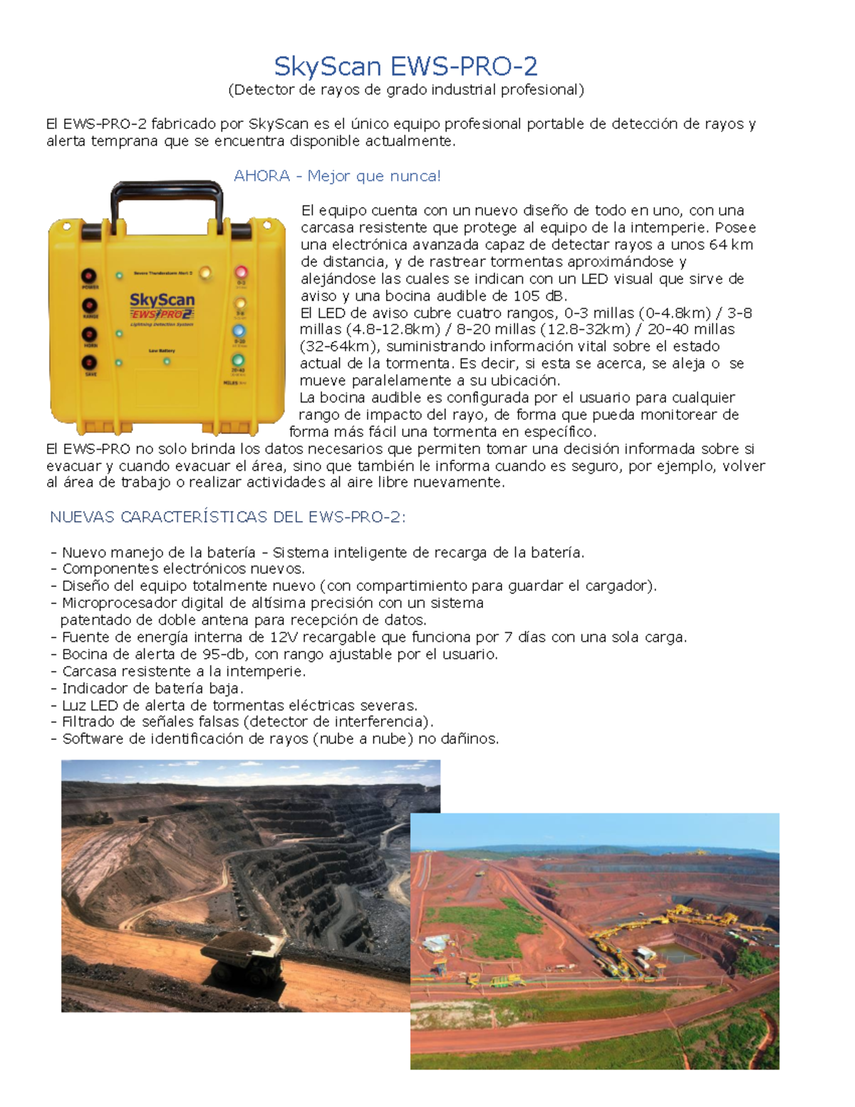 EWS Spanish infosheet - SkyScan EWS-PRO- 2 (Detector de rayos de grado ...
