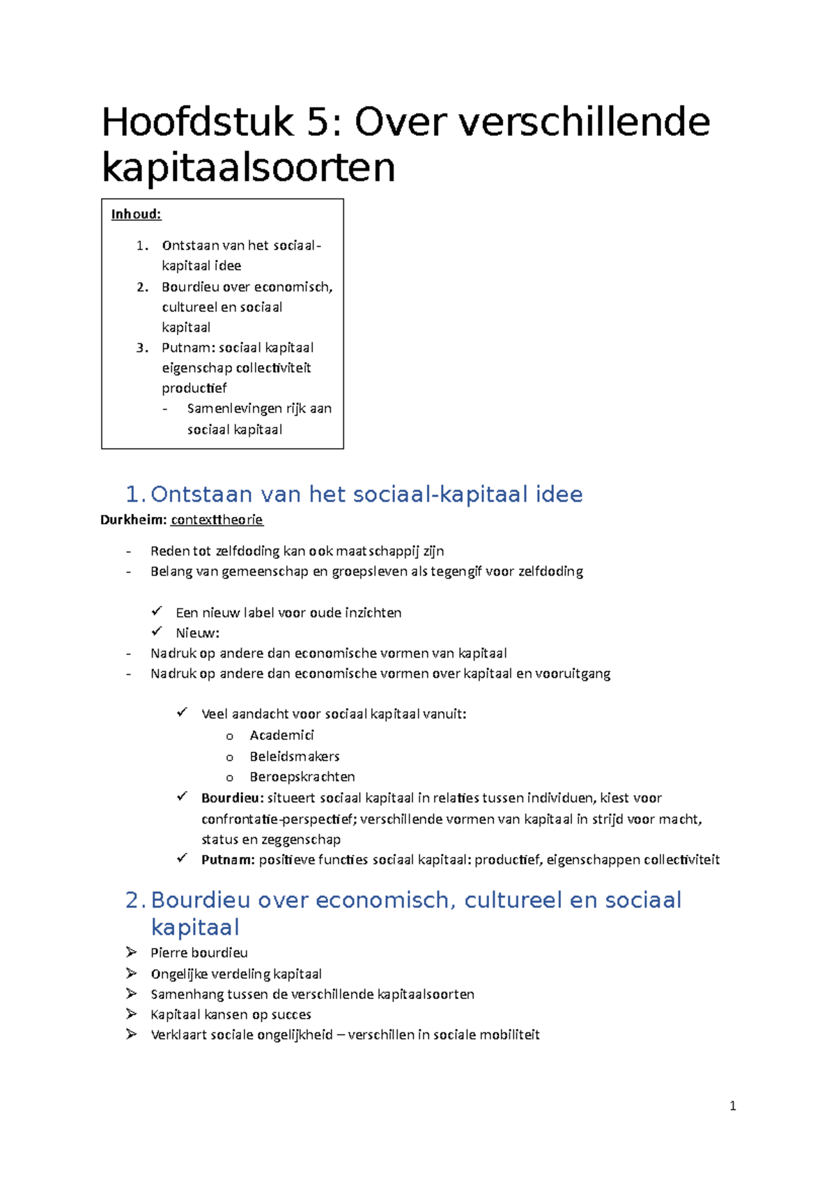 Hoofdstuk 5 Sociale Inclusie - Hoofdstuk 5: Over verschillende kapitaalsoorten 1 van het - Studocu