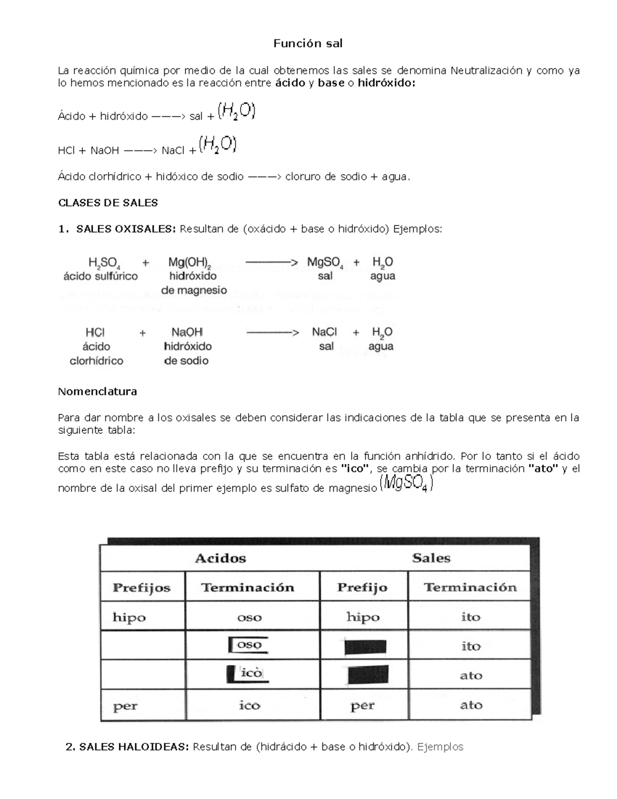 Función sal - cyt - Función sal La reacción química por medio de la ...