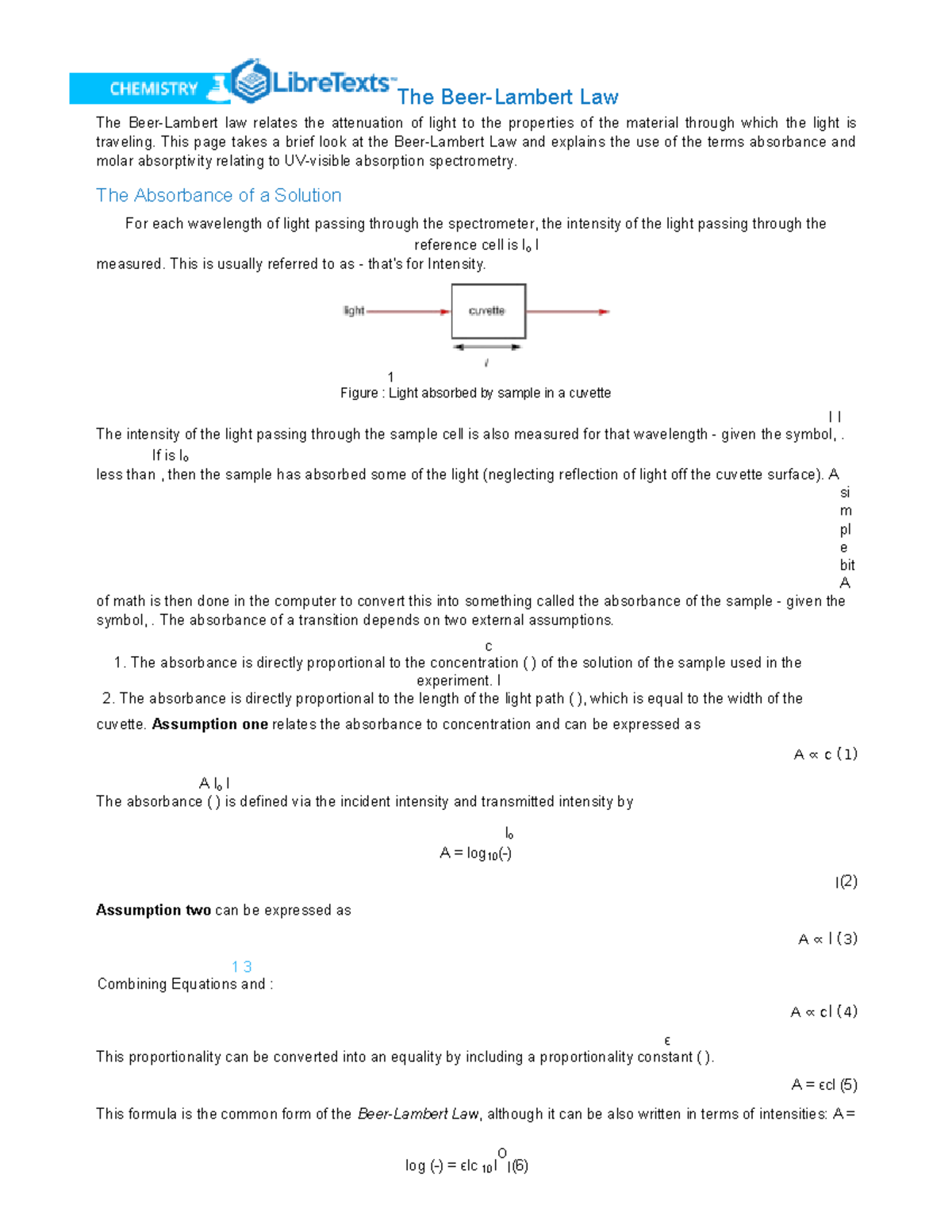 The Beer-Lambert Law - absorbance - The Beer-Lambert Law The Beer ...