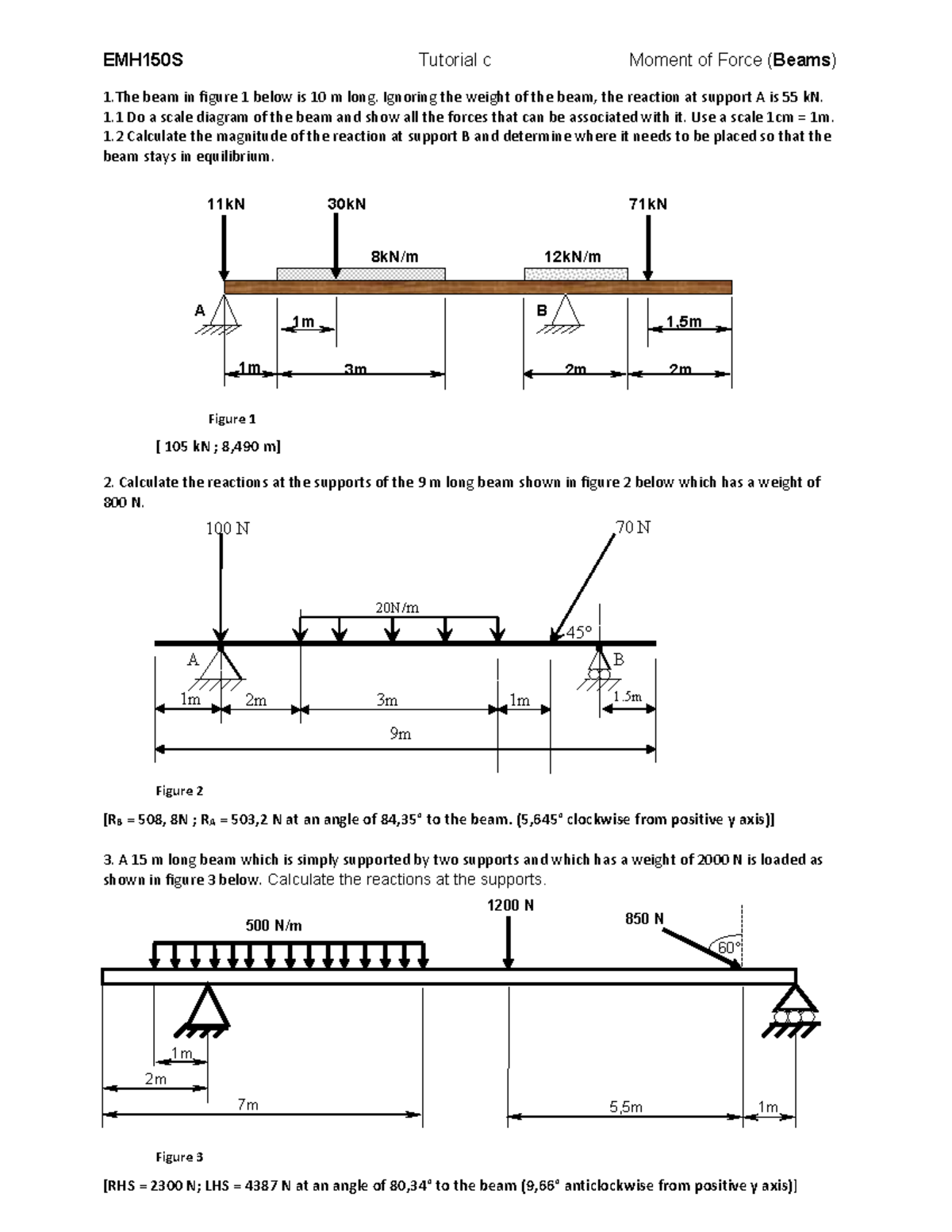 5. Tutorial - Maths, mechanis - EMH150S Tutorial c Moment of Force ...