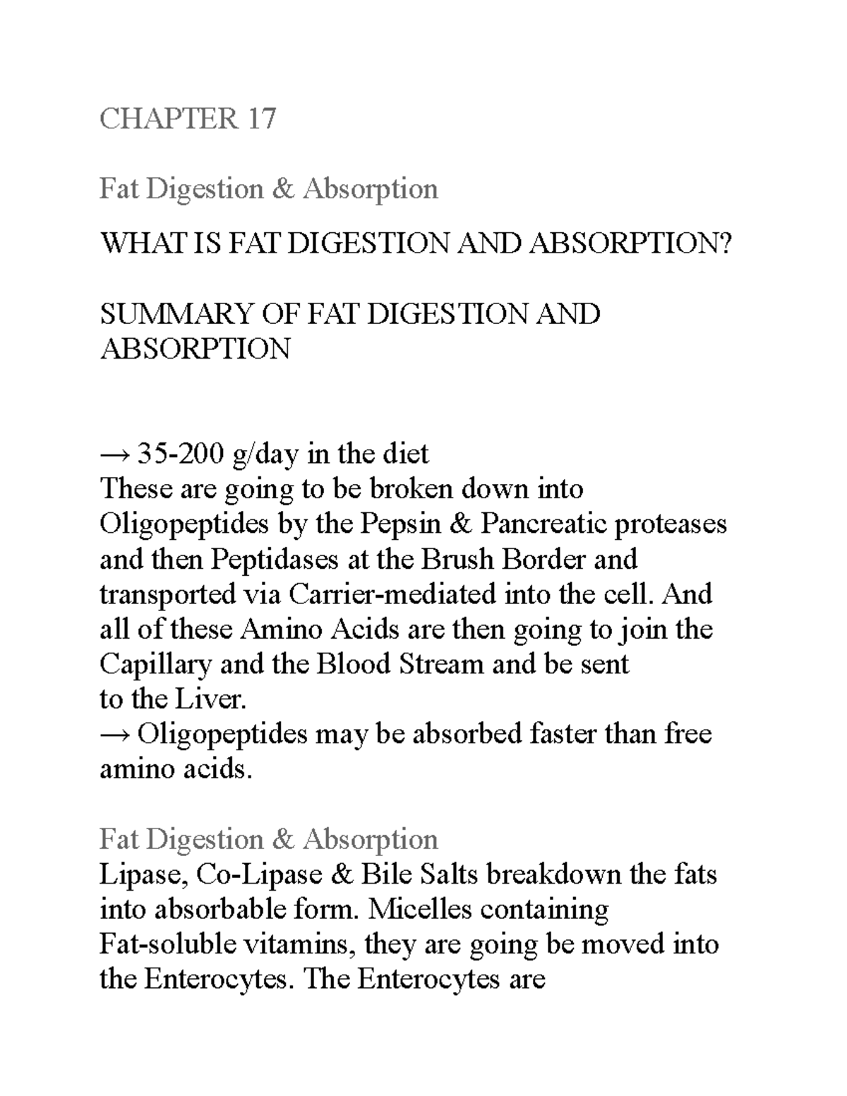 Fat Digestion -01 - CHAPTER 17 Fat Digestion & Absorption WHAT IS FAT ...