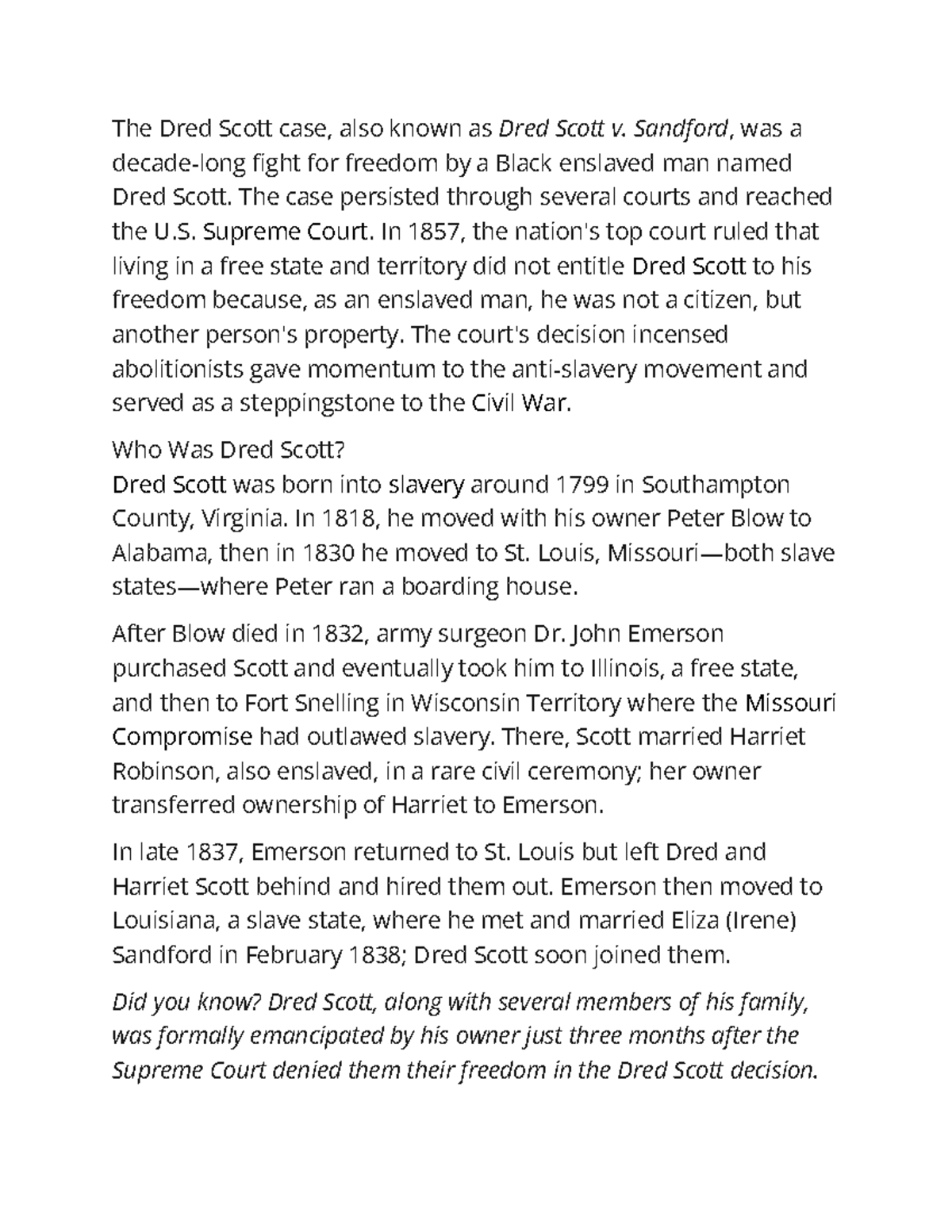 Dred Scott Decision - Lecture Notes - The Dred Scott case, also known ...