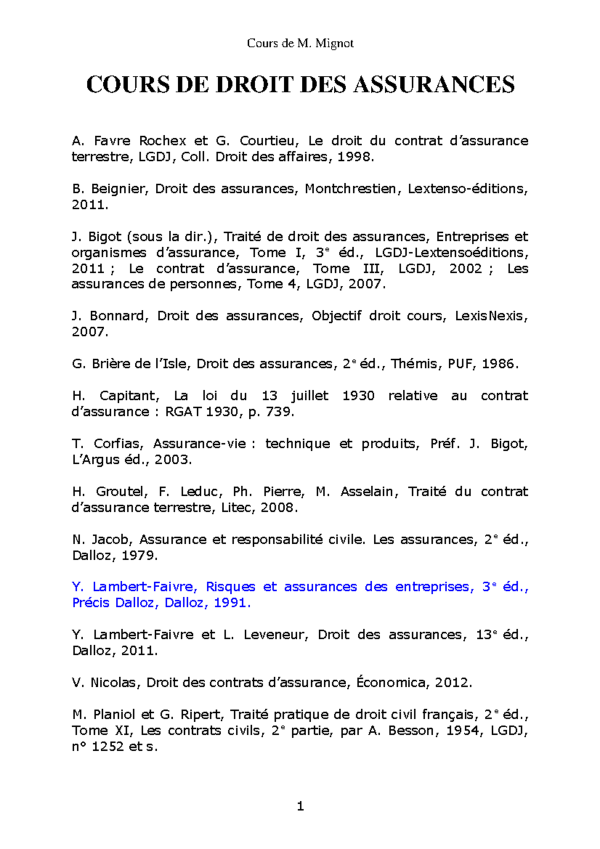 Assurances - droit des contractes d'assurance - COURS DE DROIT DES ...