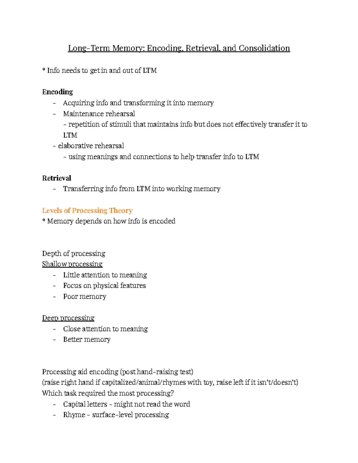 Long Term Memory Encoding And Retrieval Long Term Memory Encoding Retrieval And