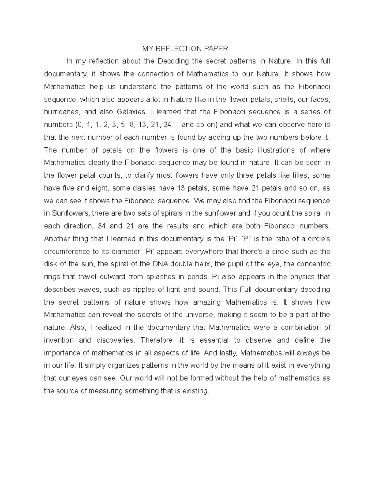 MMW (Reflection Paper) - MY REFLECTION PAPER In my reflection about the Decoding the secret ...