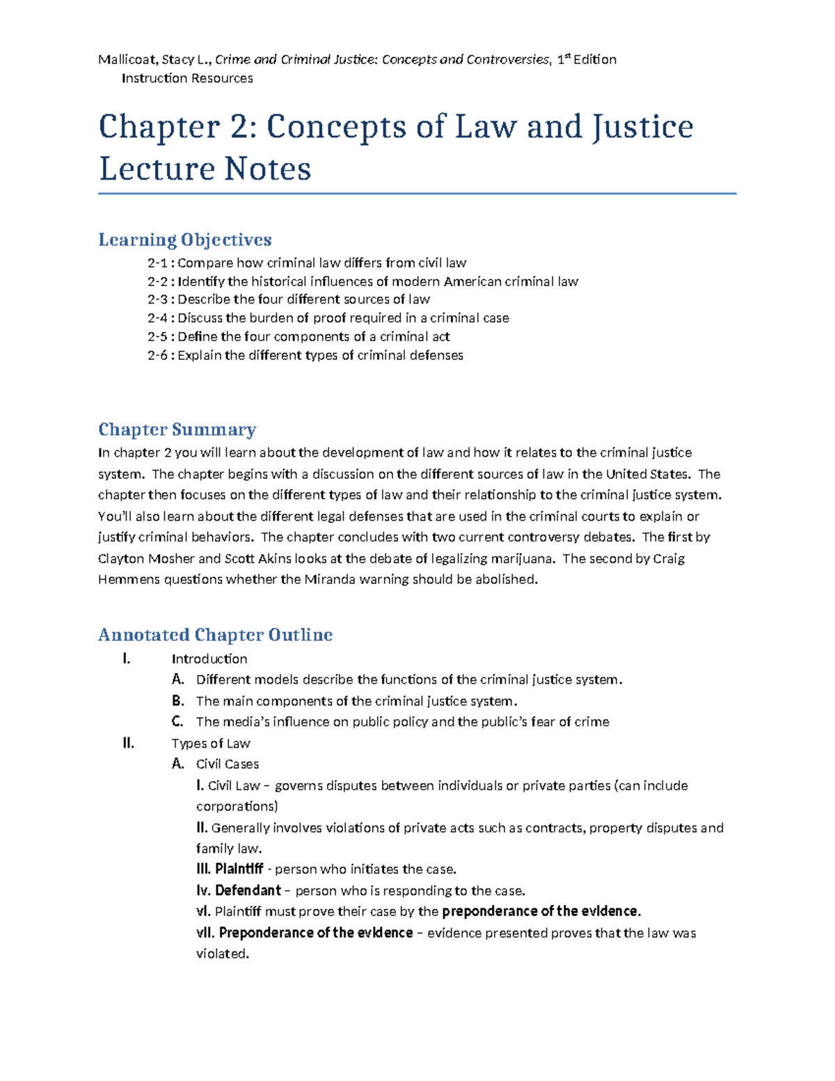 Mallicoat 1e, Ch 2 Lecture Notes - Instrucion Resources Chapter 2 ...