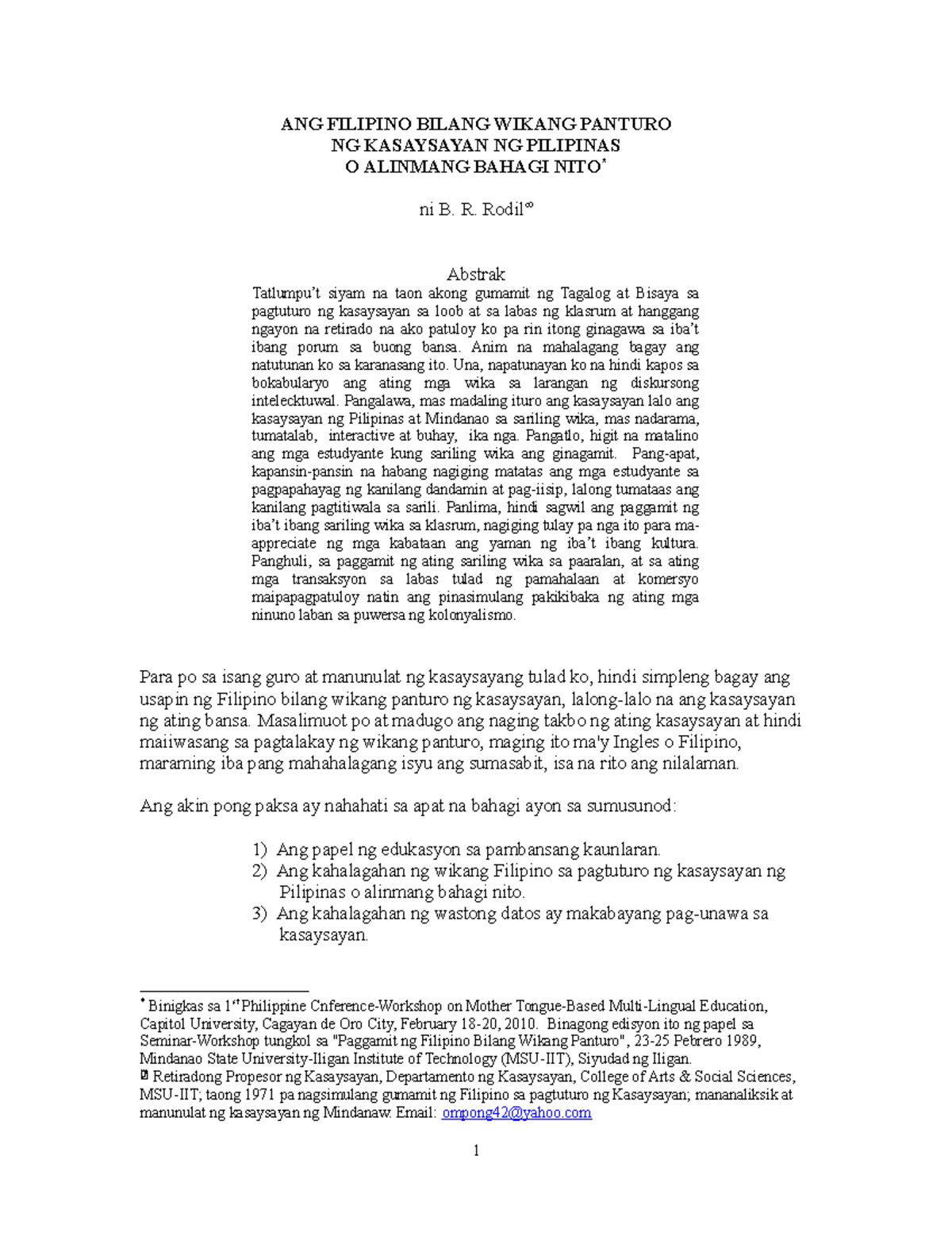 Sariling-wikang-panturo-mle-2010 charot - ANG FILIPINO BILANG WIKANG ...