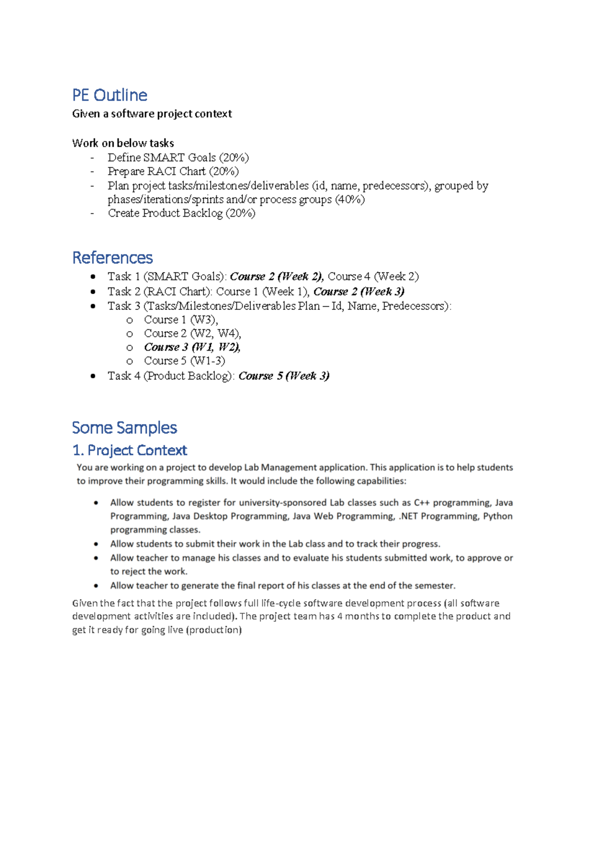 PE Guides - aaaaaaaaa - PE Outline Given a software project context ...