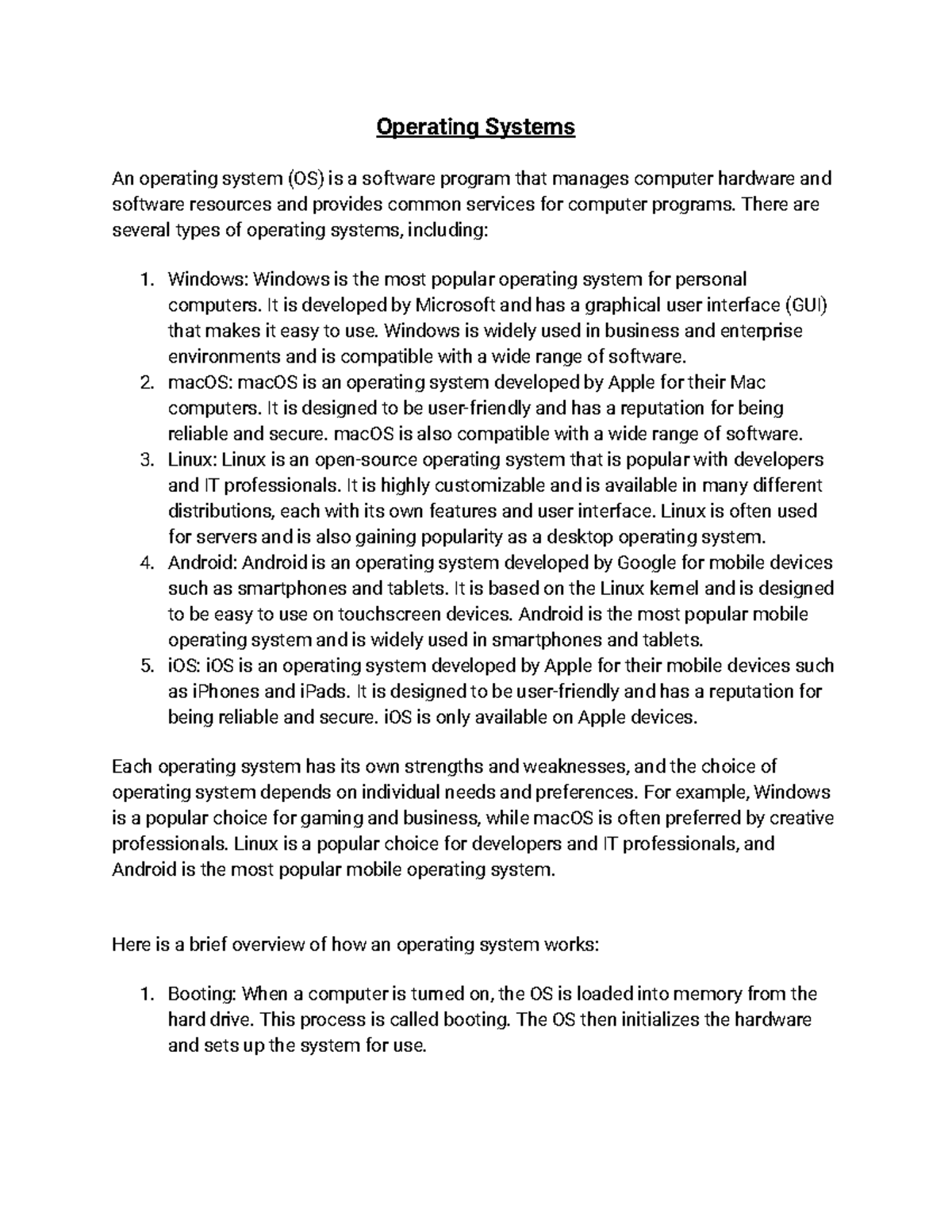 Operating Systems - There are several types of operating systems ...