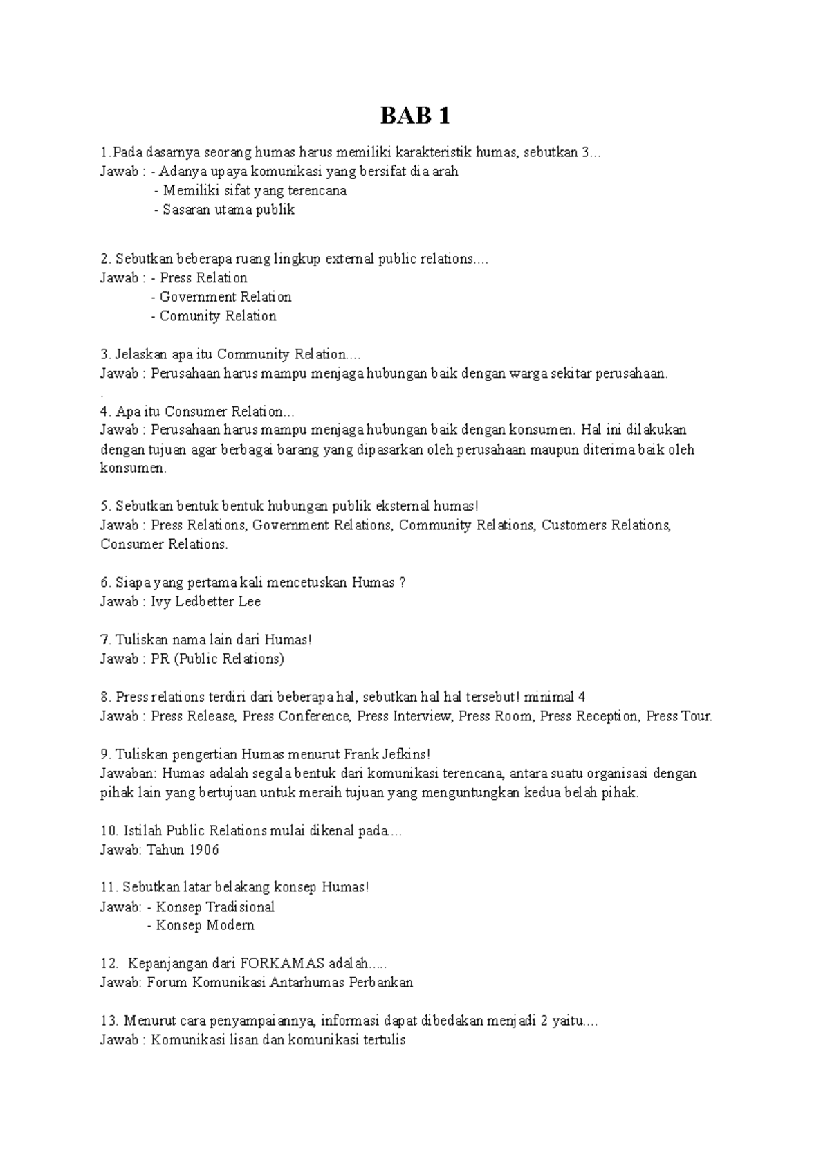 Humass otkp - WEE - BAB 1 1 dasarnya seorang humas harus memiliki ...