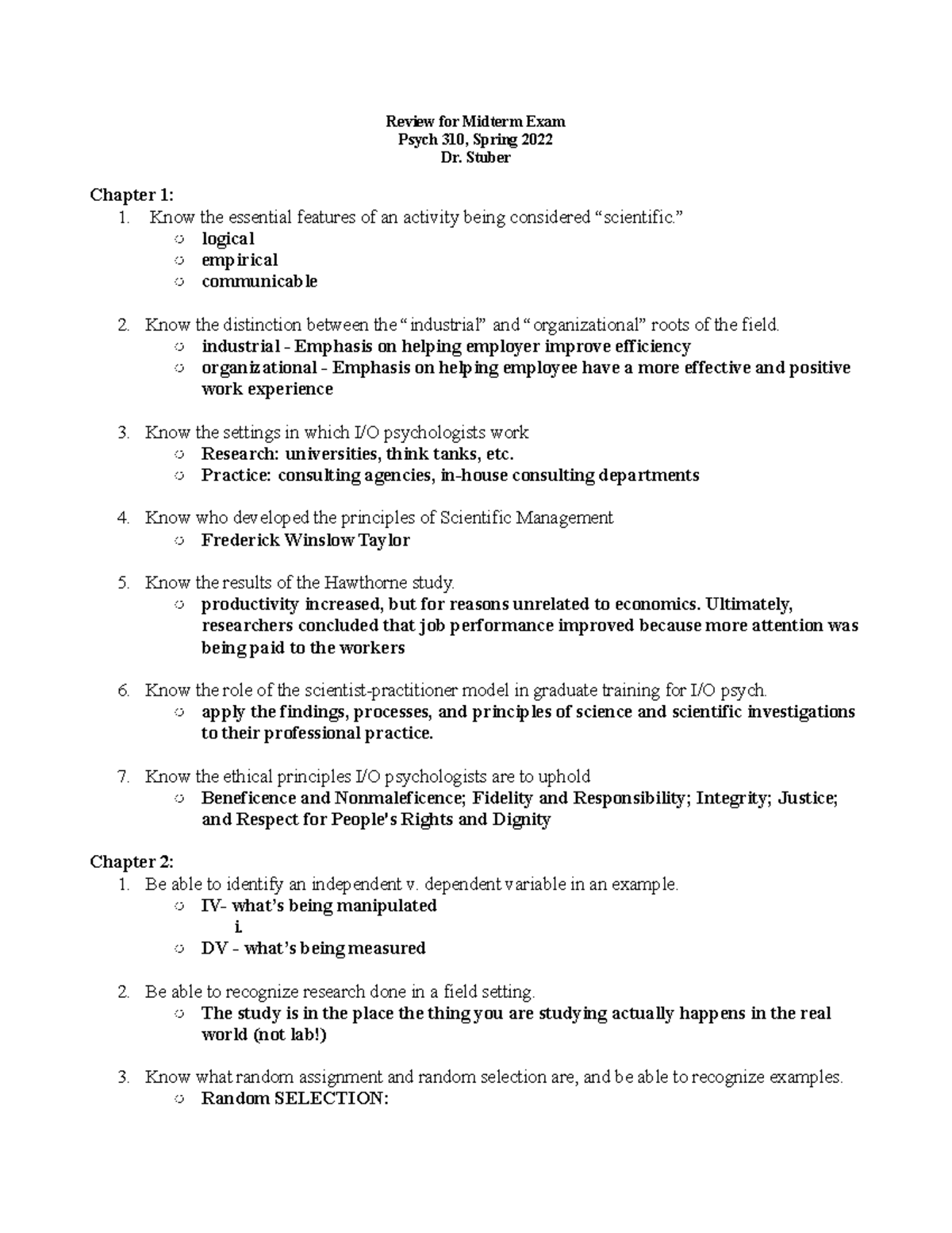 Review for Midterm Exam Spring 2020 - Review for Midterm Exam Psych 310 ...