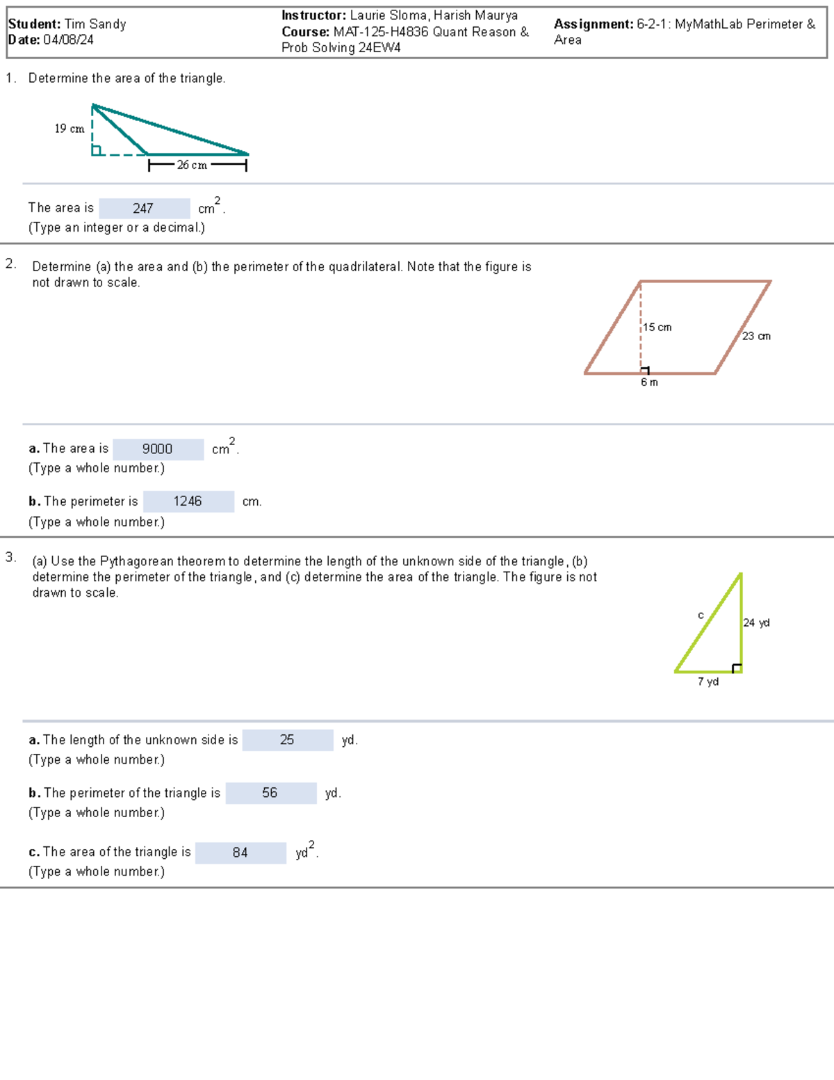 6-2-1 My Math Lab Perimeter & Area - 1. 2. 3. Student: Tim Sandy Date ...