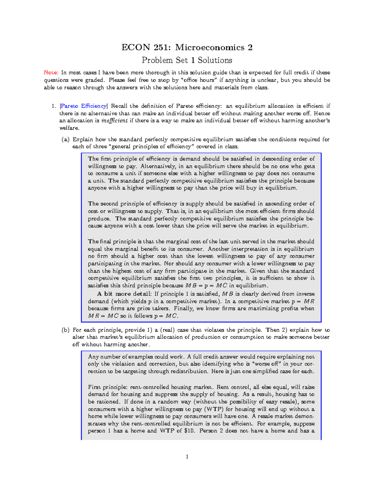 Homework 1 solution 2020 - ECON 251: Microeconomics 2 Problem Set 1 ...