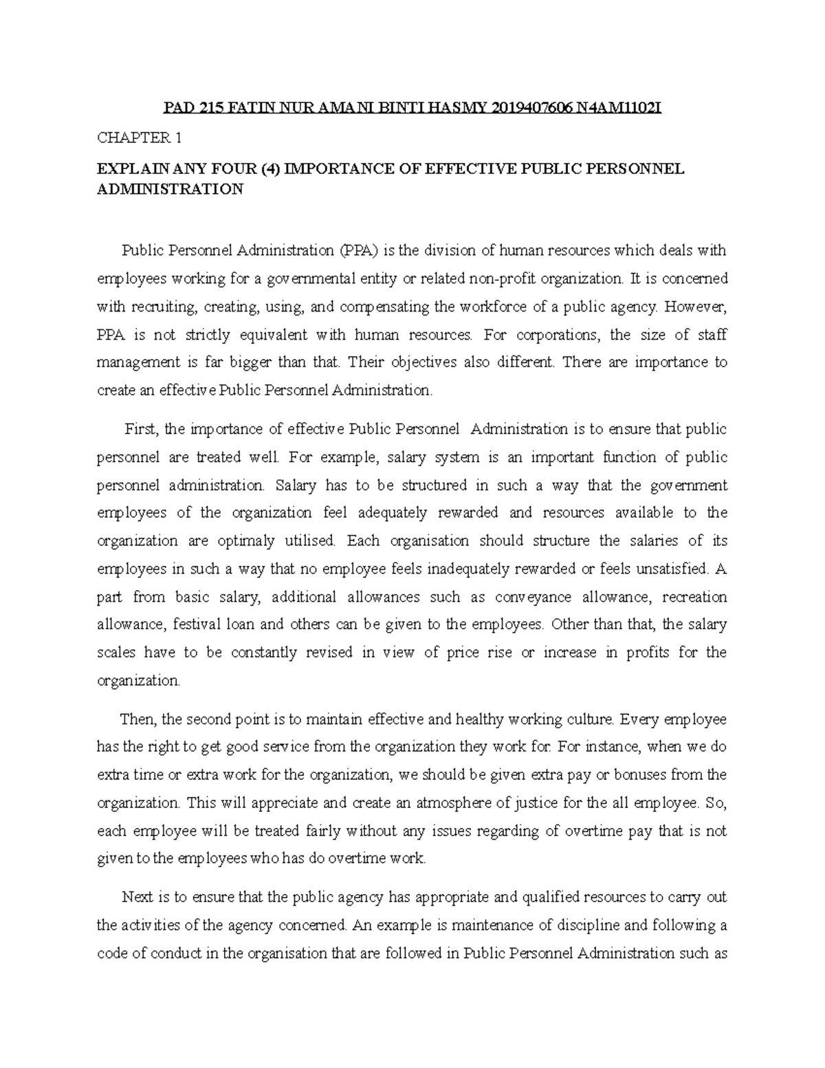 Chapter 1 EXERCISE TUTORIAL PAD215 UITM - human resource - UiTM - Studocu