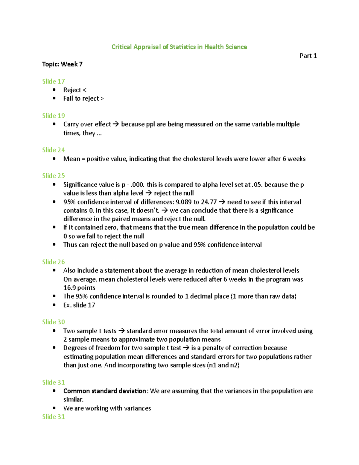 Critical Appraisal of Statistics in Health Science - lecture 7, part 2 ...