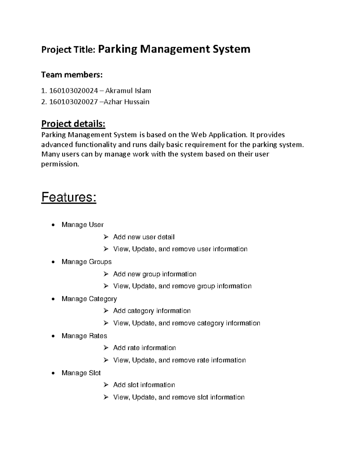 Parking - Project Prposal - Project Title: Parking Management System ...