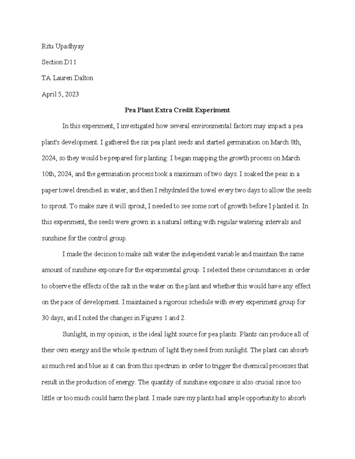 Bio Extra Credit Final - Ritu Upadhyay Section D TA Lauren Dalton April ...