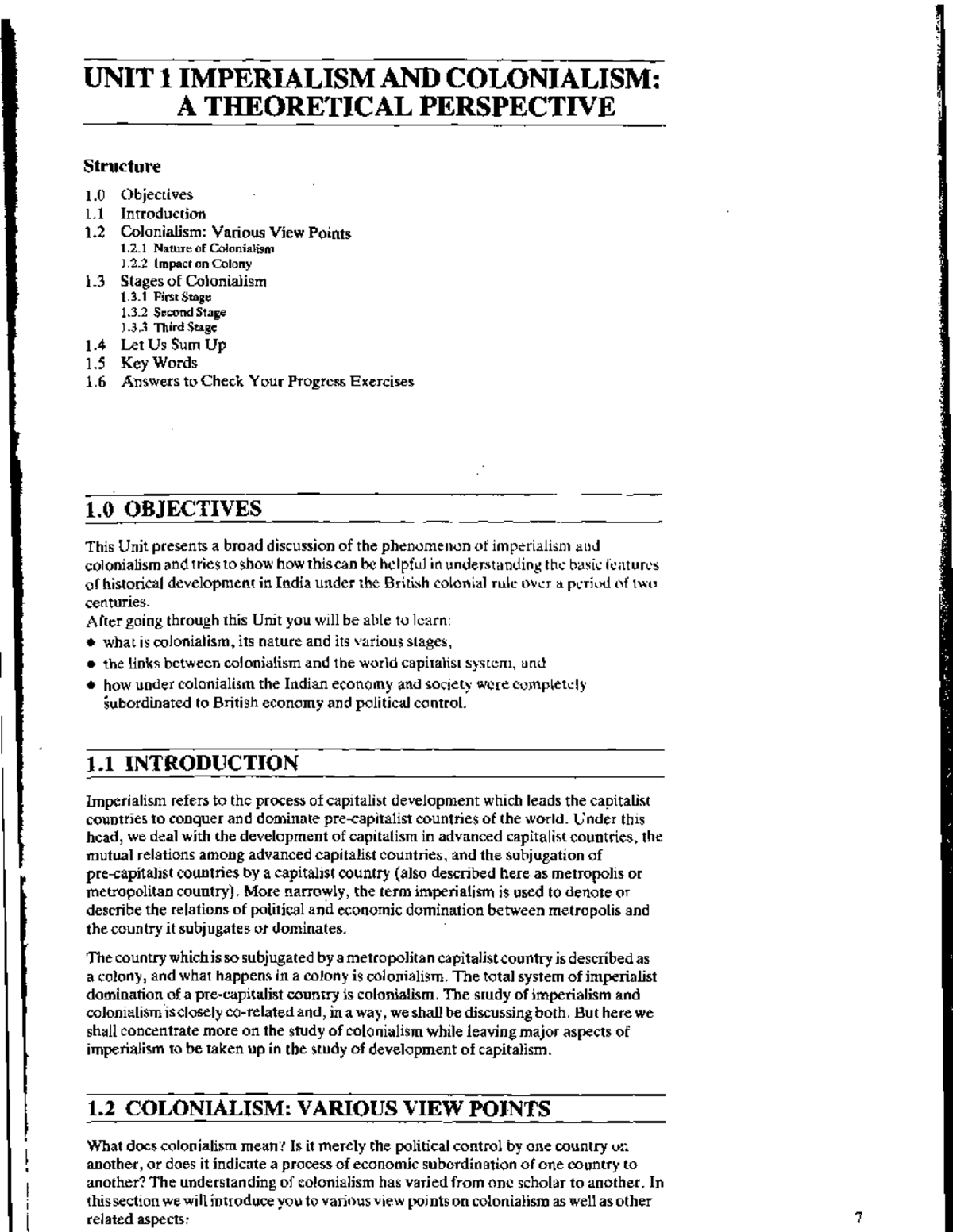 Unit-1 Imperialism and Colonialism: A Theoretical Perspective - UNIT 1 ...