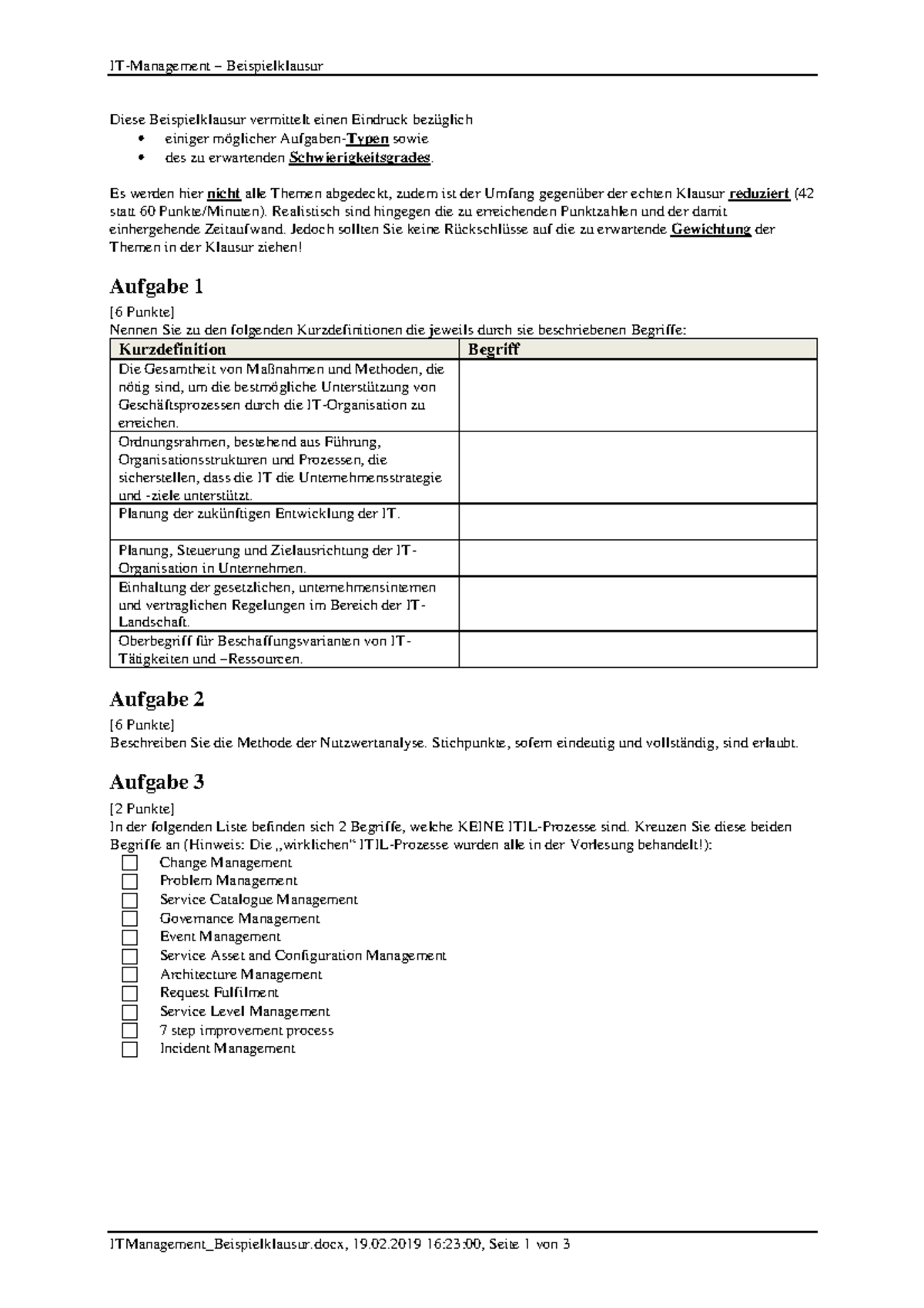 Beispielklausur - Warning: TT: undefined function: 32 IT-Management – Beispielklausur - Studocu