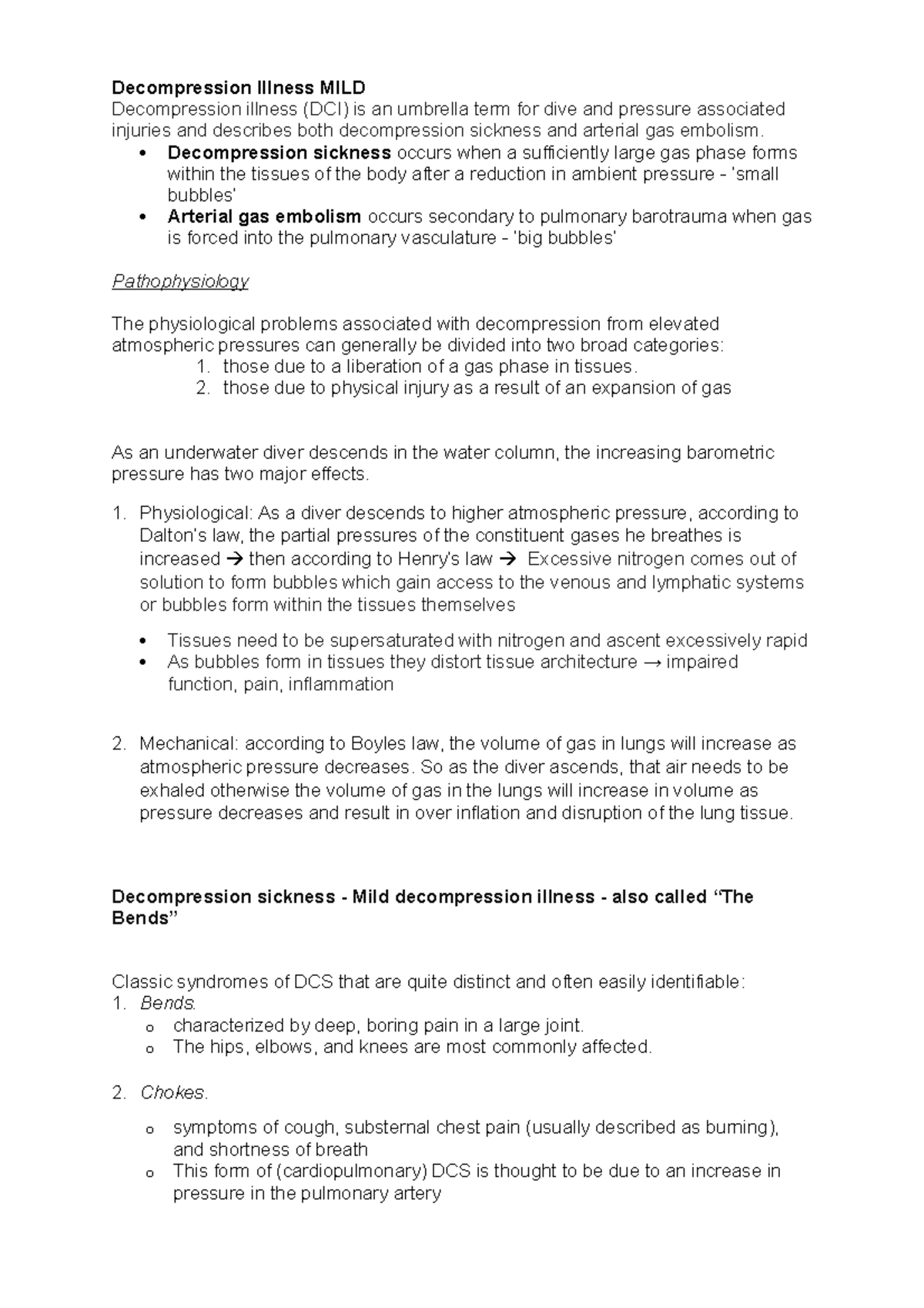 Mild Decompression Illness - Decompression Illness MILD Decompression ...