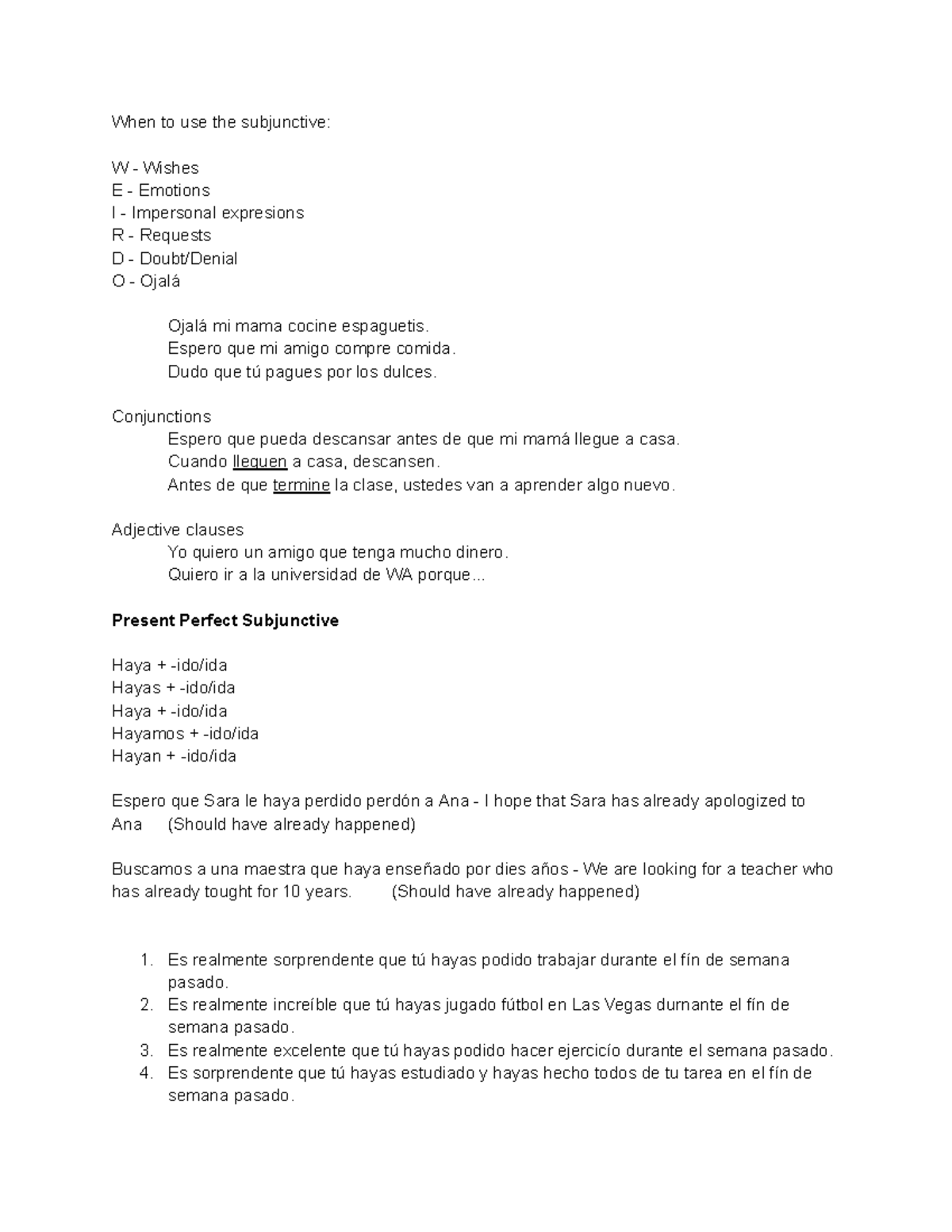 Spanish 4 - Present Perfect Subjunctive - When to use the subjunctive ...