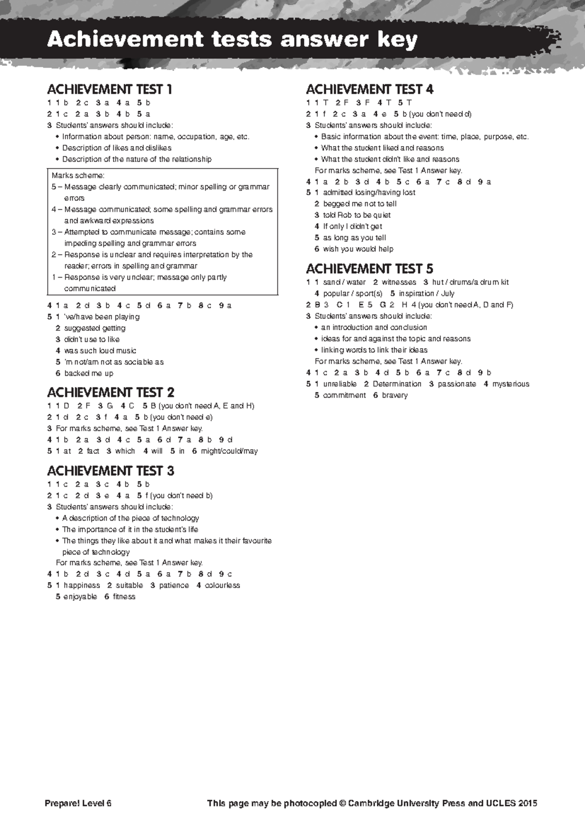 530327755 Prepare Level 6 Achievement Tests Keys All - Prepare! Level 6 ...