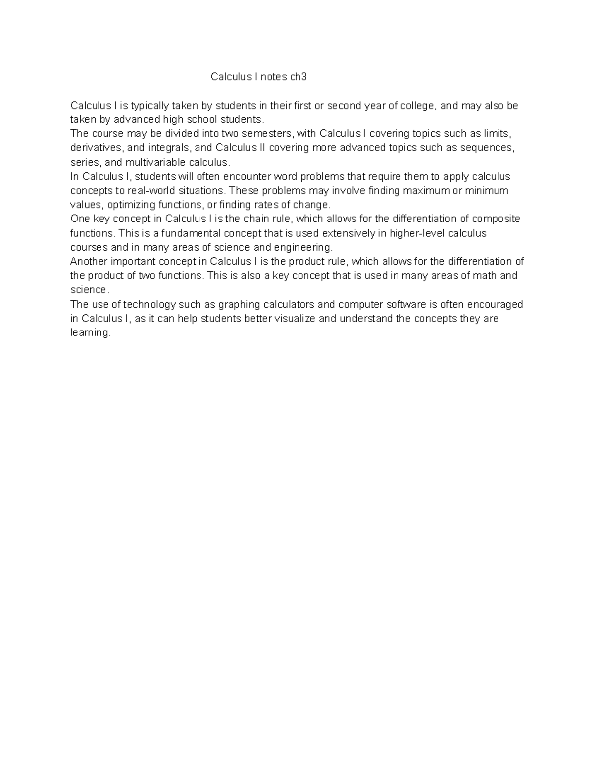 Calculus I notes ch3 - Calculus I notes ch Calculus I is typically ...