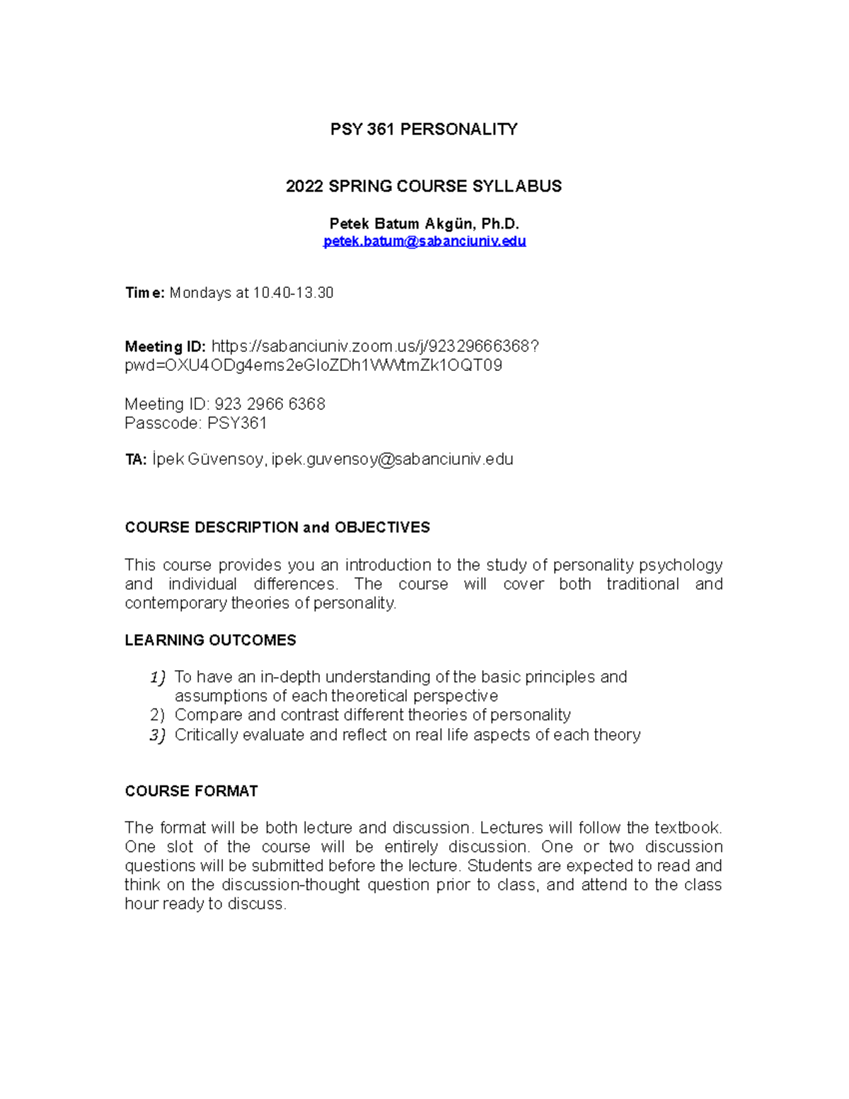 Psy 361 personality Syllabus Material for 2022 - PSY 361 PERSONALITY ...