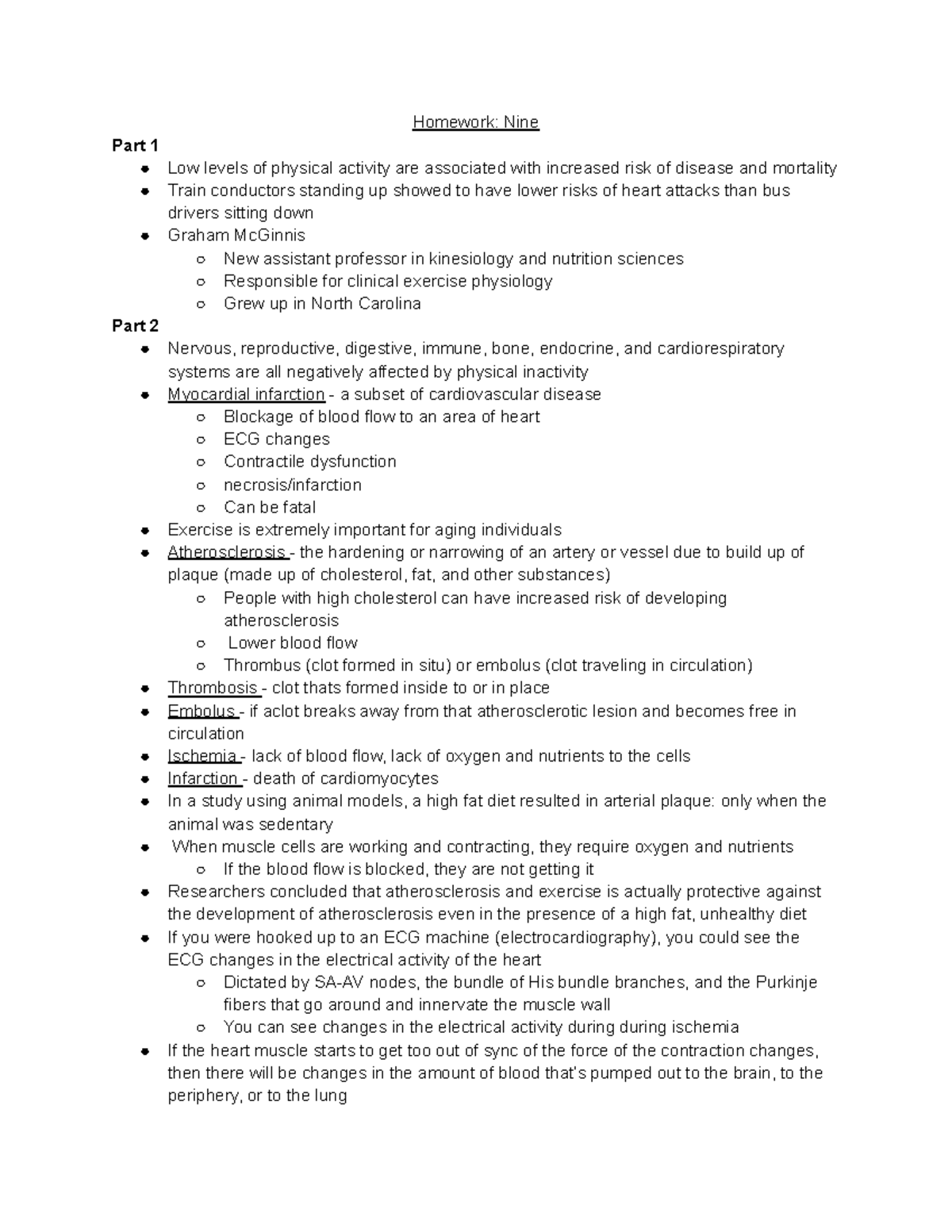 KIN 170 Homework 9 - Homework: Nine Part 1 Low levels of physical ...