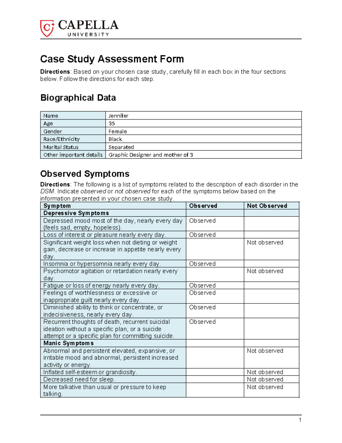 Cf case study assessment form - Case Study Assessment Form Directions ...