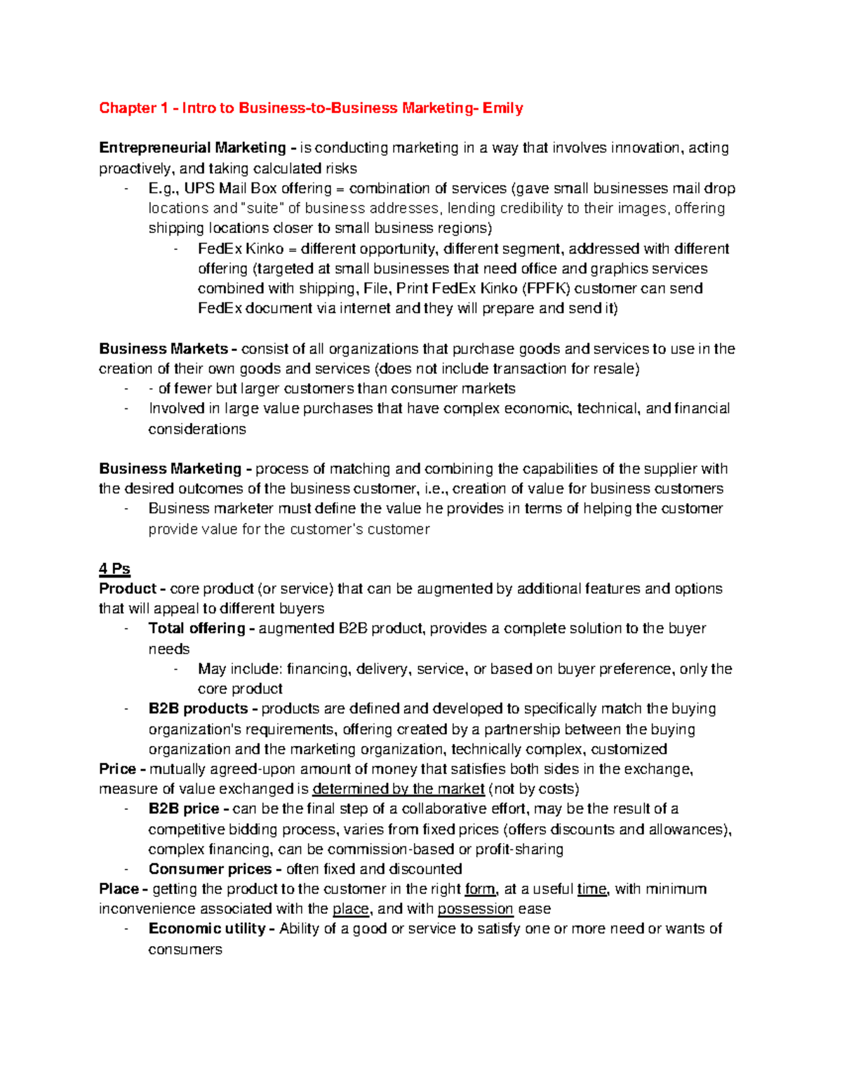 B2B-Notes - Lecture notes 1-10 - Chapter 1 - Intro to Business-to ...