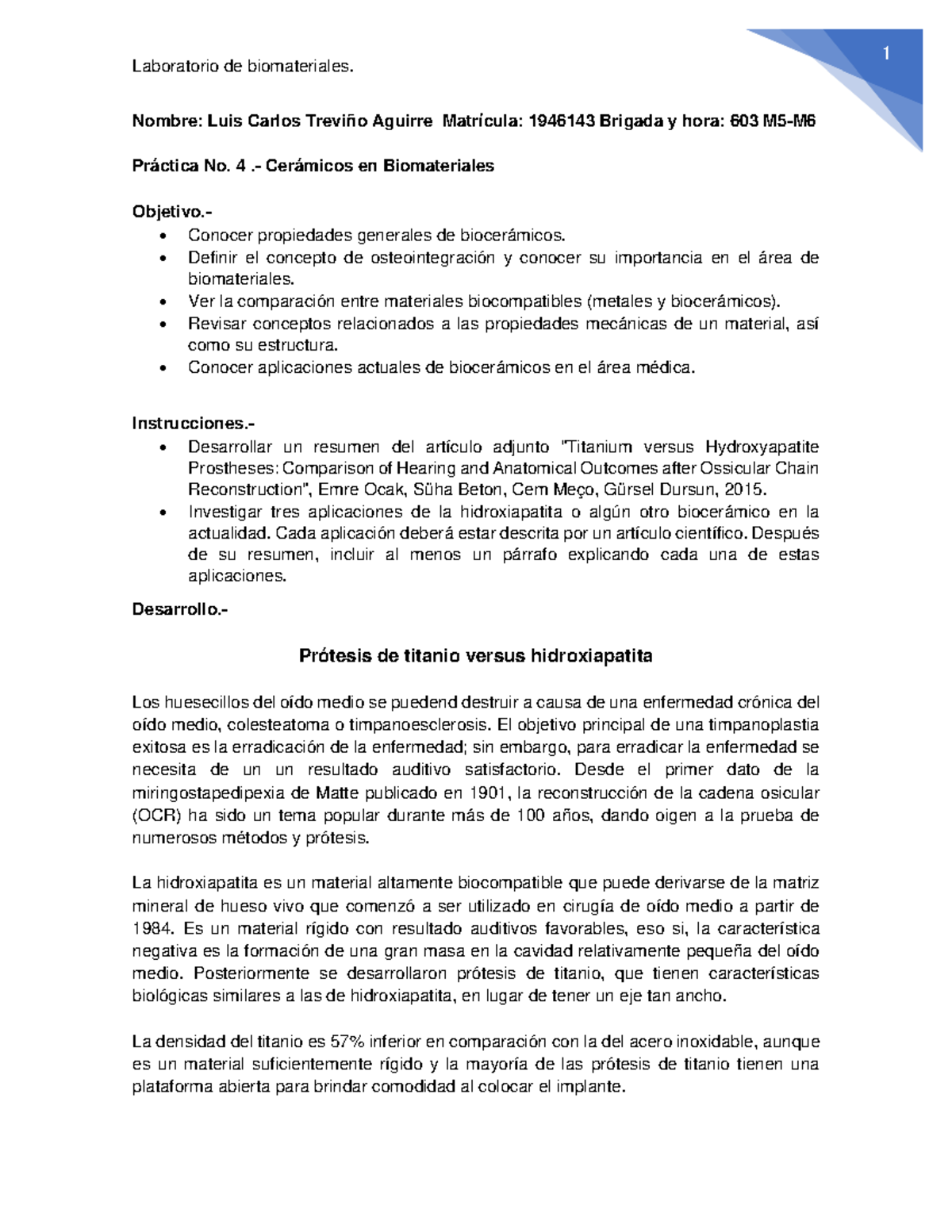 Reporte de laboratorio Práctica 4 Cerámicos en biomateriales - Laboratorio de biomateriales ...