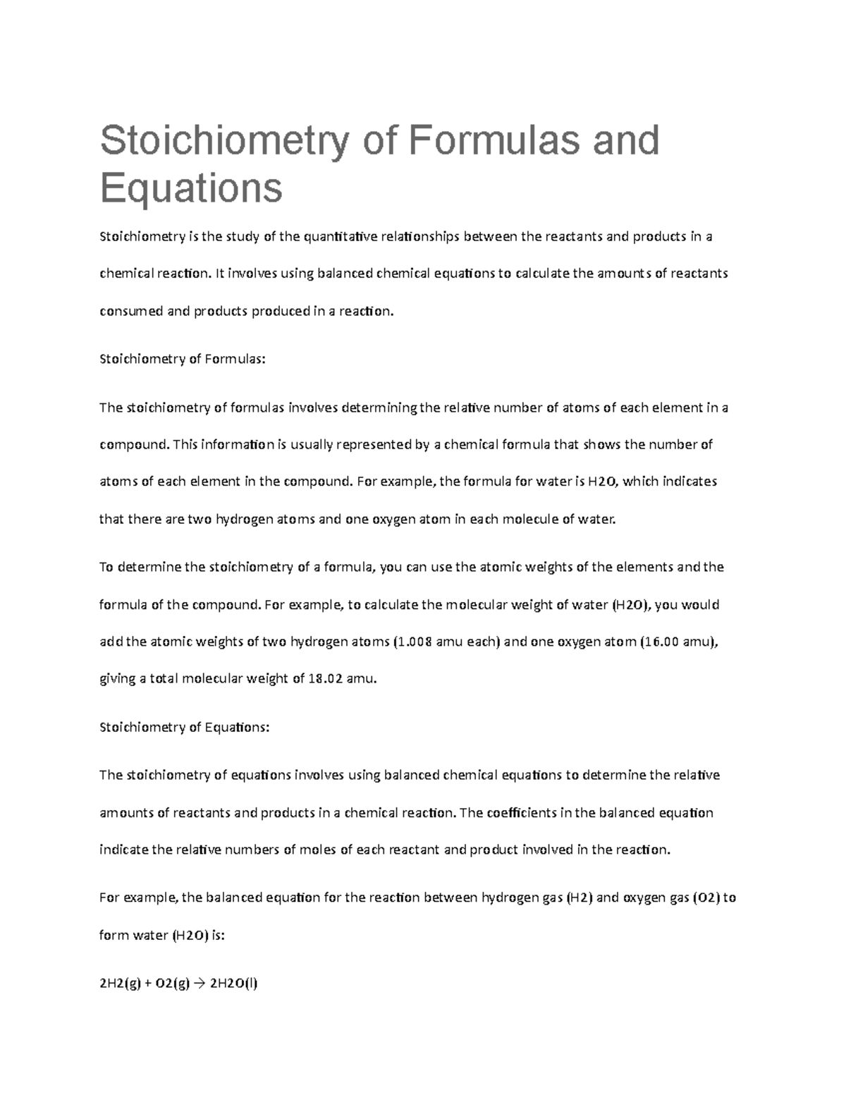 Stoichiometry of Formulas and Equations - Stoichiometry of Formulas and ...
