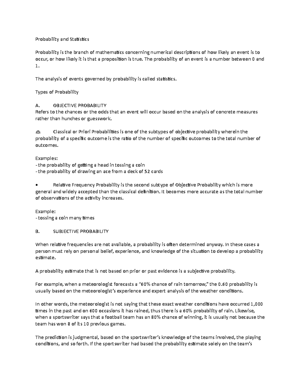 Probability and Statistics - Probability and Statistics Probability is ...