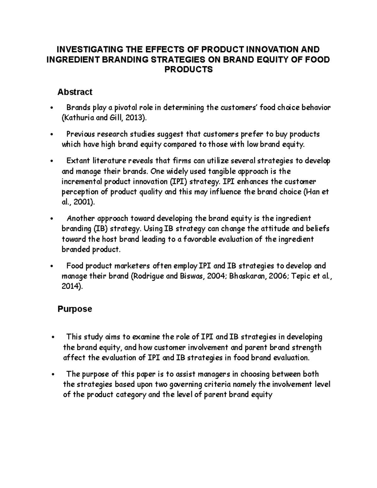 Product Innovation - Executive Summary - INVESTIGATING THE EFFECTS OF ...