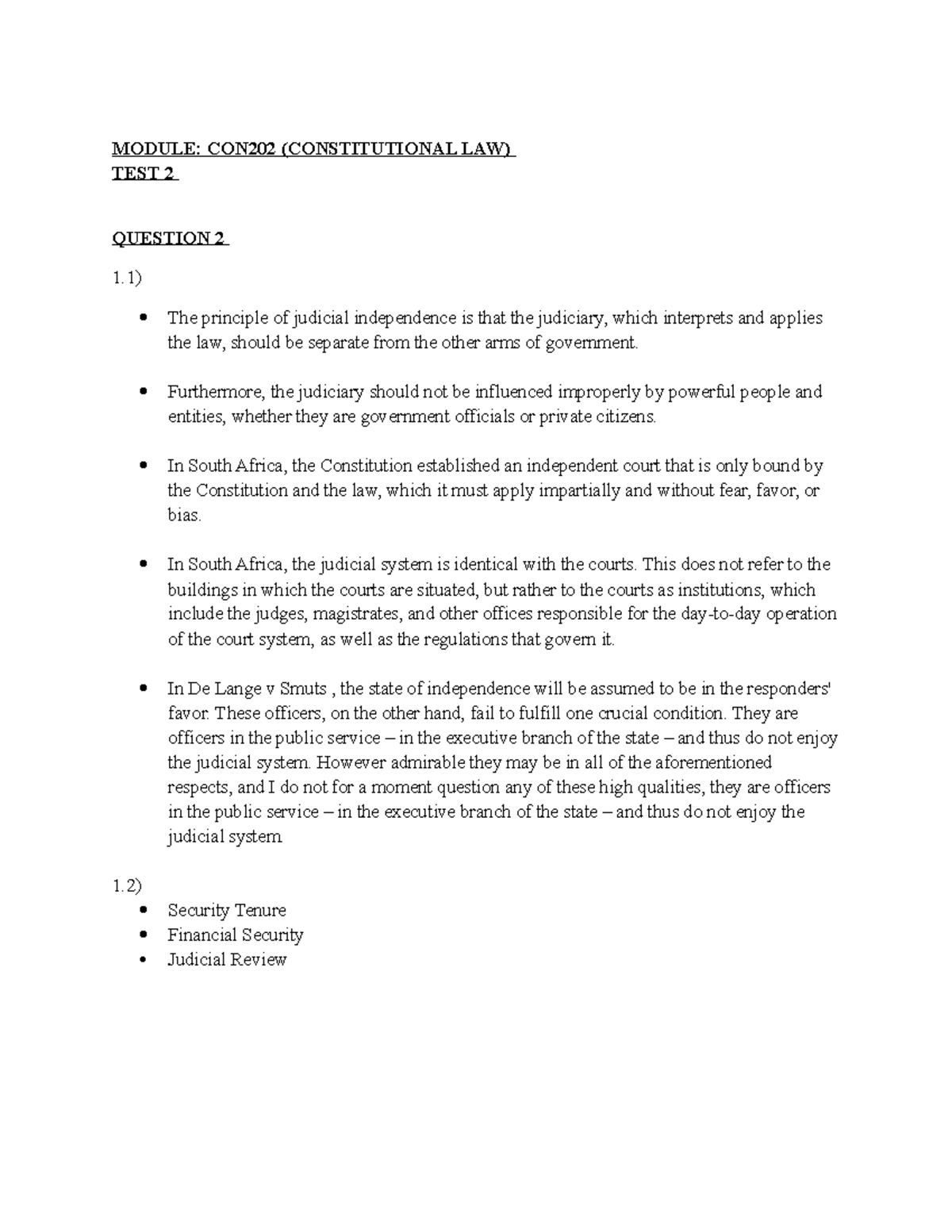 TEST 2 LONG Question - Constitutional law tutorial homework - MODULE ...