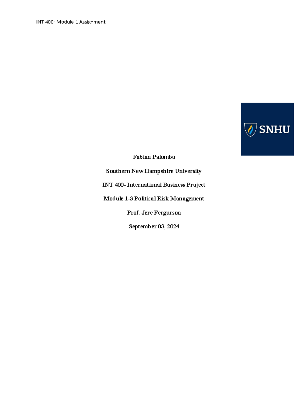 Int 400 Module One Assignment - Fabian Palombo Southern New Hampshire ...