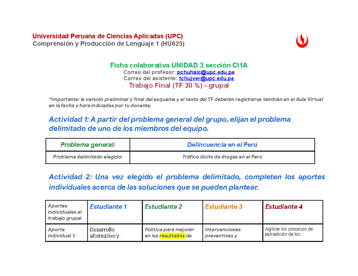 Equipo 4 CPL1-CI1A Ficha colaborativa Unidad 1 - Universidad Peruana de Ciencias Aplicadas (UPC ...