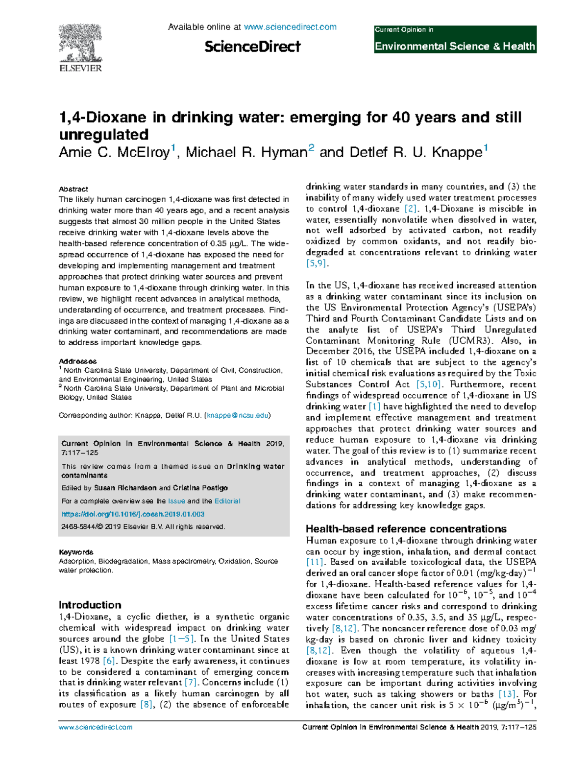 1,4 Dioxano AGUA Potable - 1,4-Dioxane in drinking water: emerging for ...