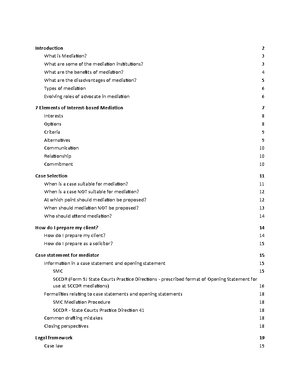 Mediation Notes - Lecture 1: Introduction to Mediation Advocacy ...
