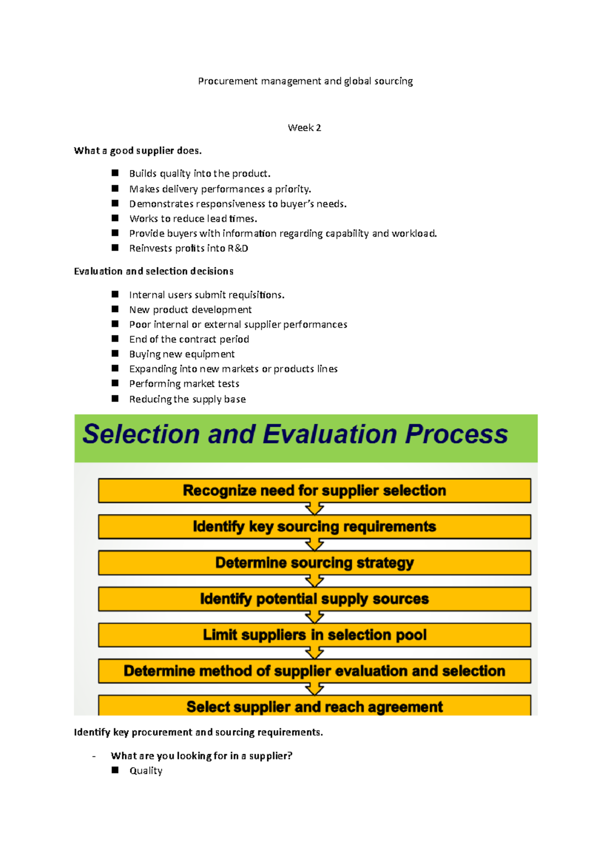 Week 2 Notes - Procurement management and global sourcing Week 2 What a ...
