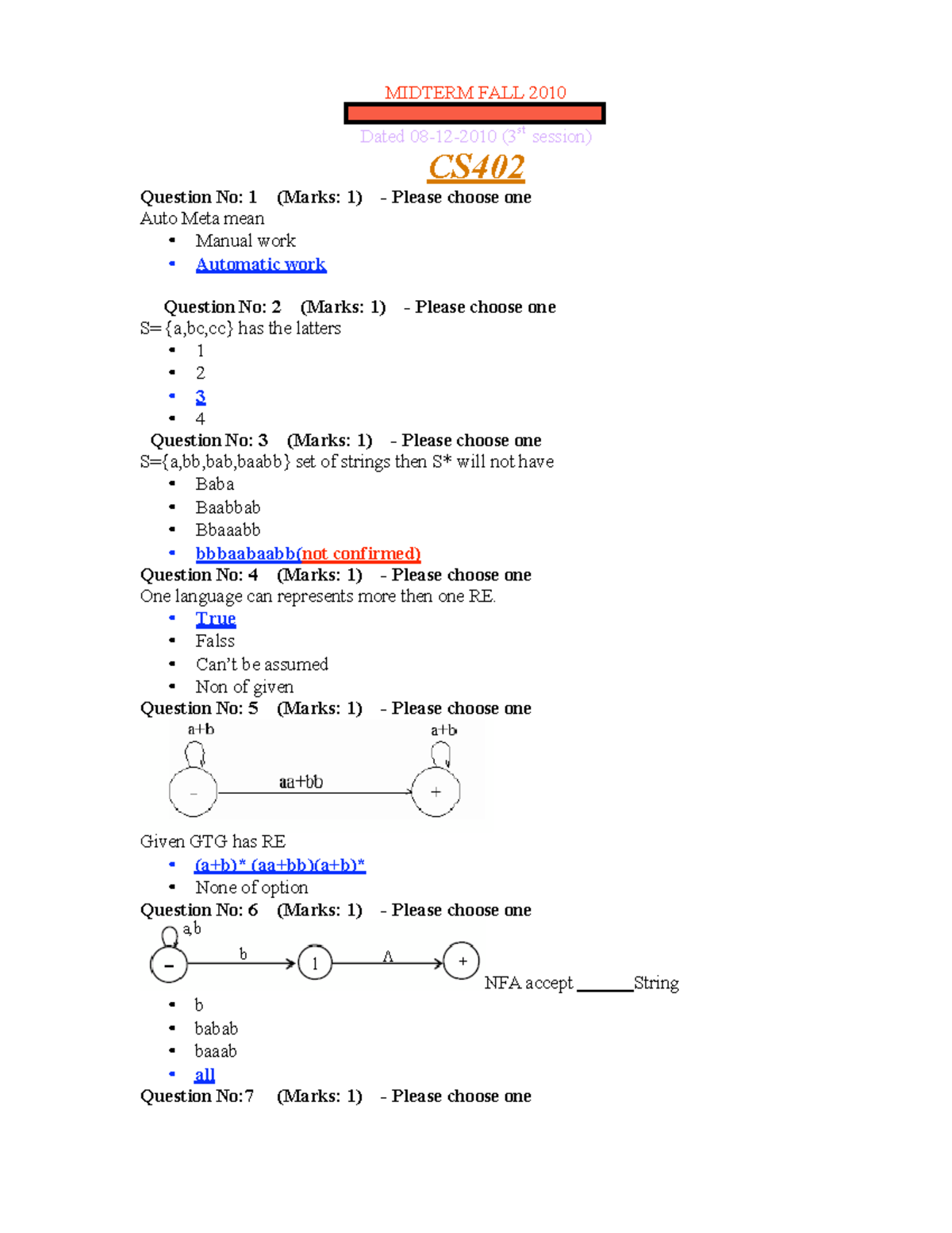 CS402 Solved MCQS - MIDTERM FALL 2010 MNADEEN204@GMAIL Dated 08- 12 - 2010 (3st session) CS ...
