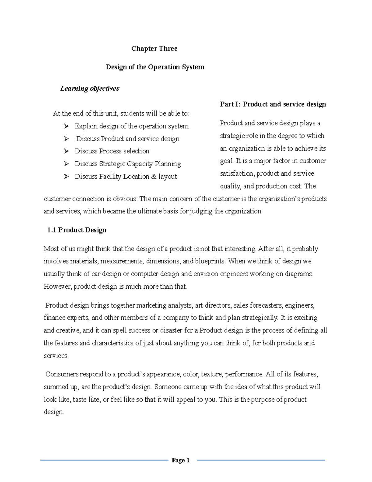 Chapter 3 Part 1 - student - Chapter Three Design of the Operation ...