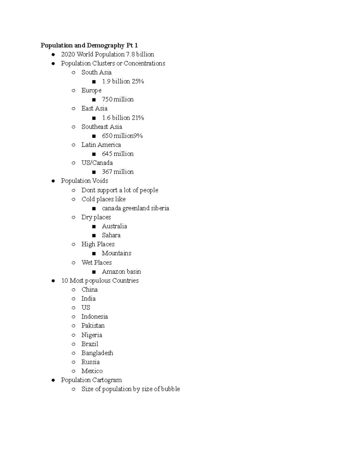 Geography 150 Notes - Population and Demography Pt 1 2020 World ...