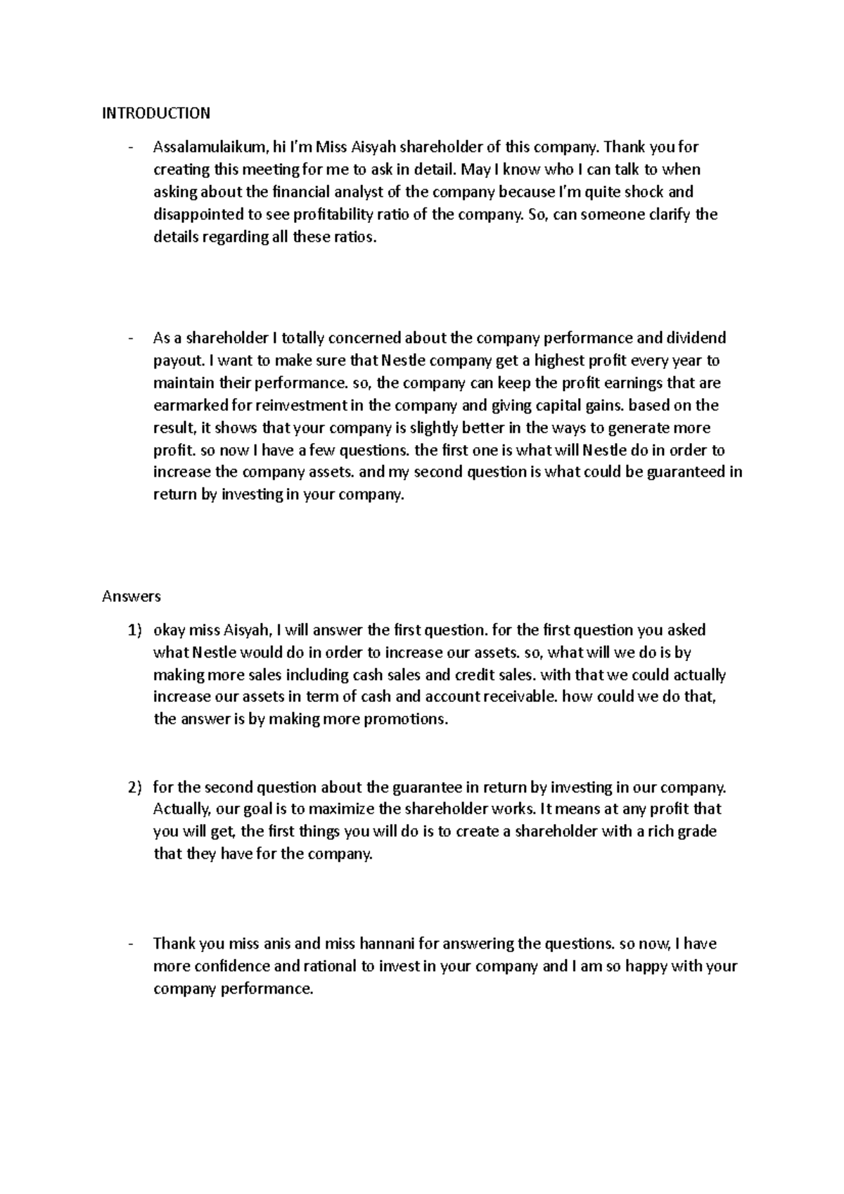 Script - group - INTRODUCTION Assalamulaikum, hi I’m Miss Aisyah ...