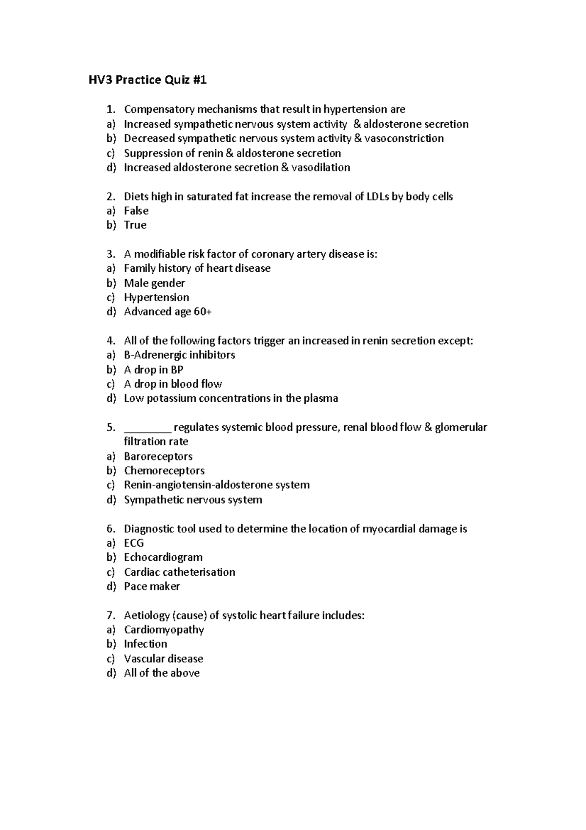 HV3 Practice Quiz #1 & 2 - HV3 Practice Quiz Compensatory mechanisms ...